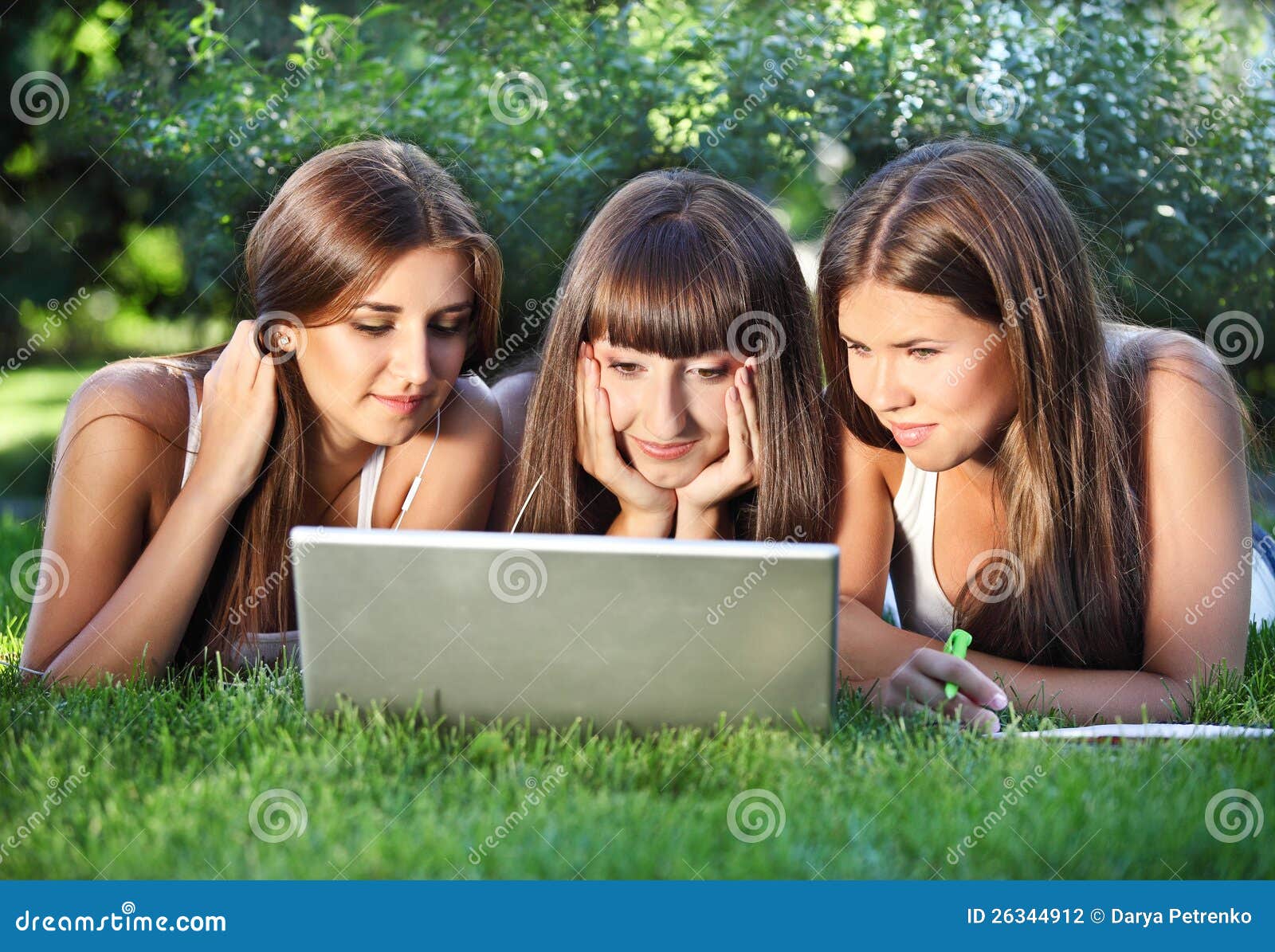 Happy Young Girls with Notebook Stock Photo - Image of schooler, book ...