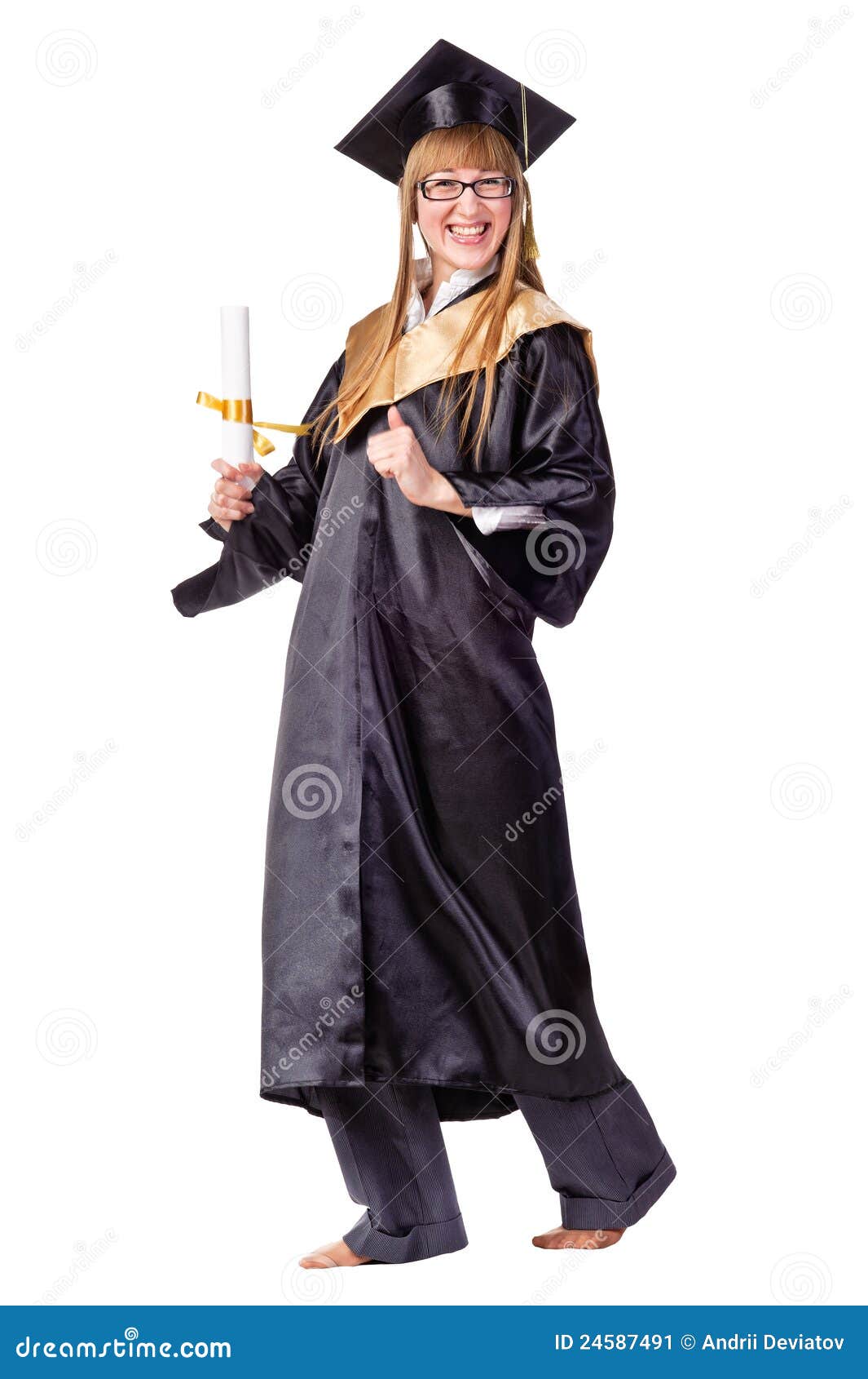 Young Man With Graduation Gown Walking In Medical Mask Using Sma Stock ...