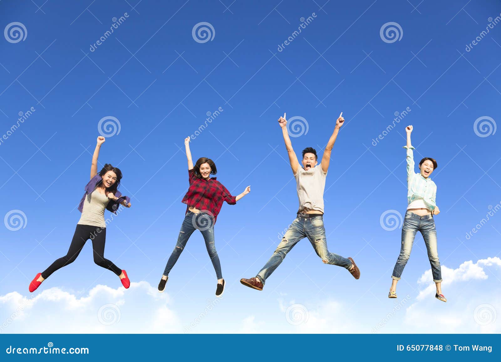 Happy Young Group Jumping Together Stock Photo - Image of motion ...