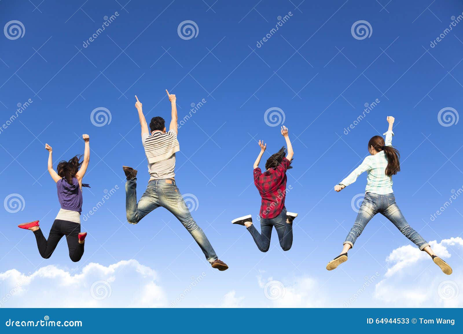 Happy Young Group Jumping Together Stock Image - Image of happy ...
