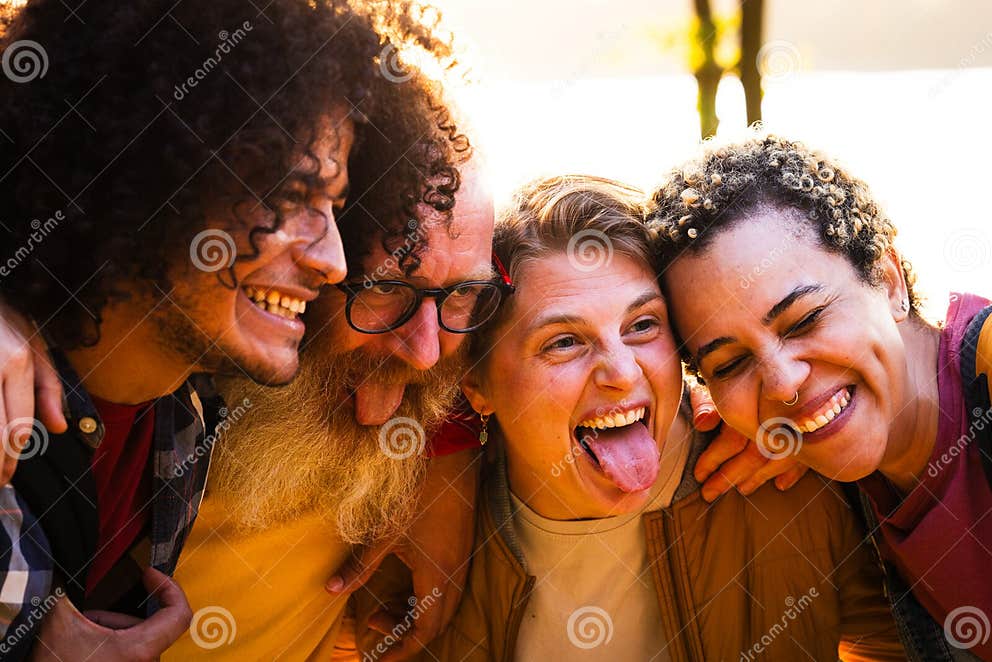 Happy Young Group Of Multiracial Best Friends Having Fun Together