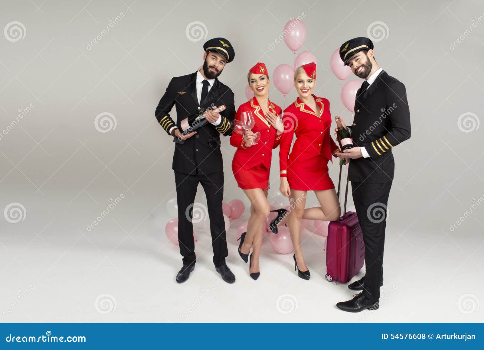 Happy Young Group of Pilots and Stewardesses Stock Photo - Image of ...
