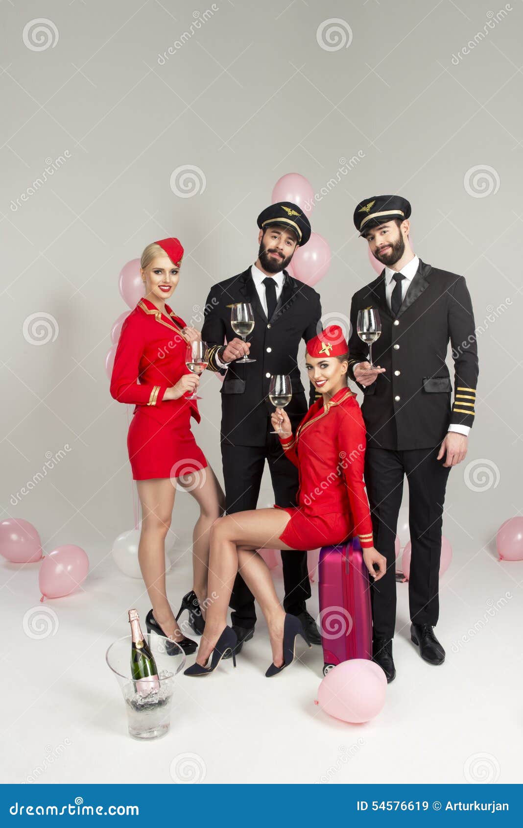 Happy Young Group of Pilots and Stewardesses Stock Image - Image of ...