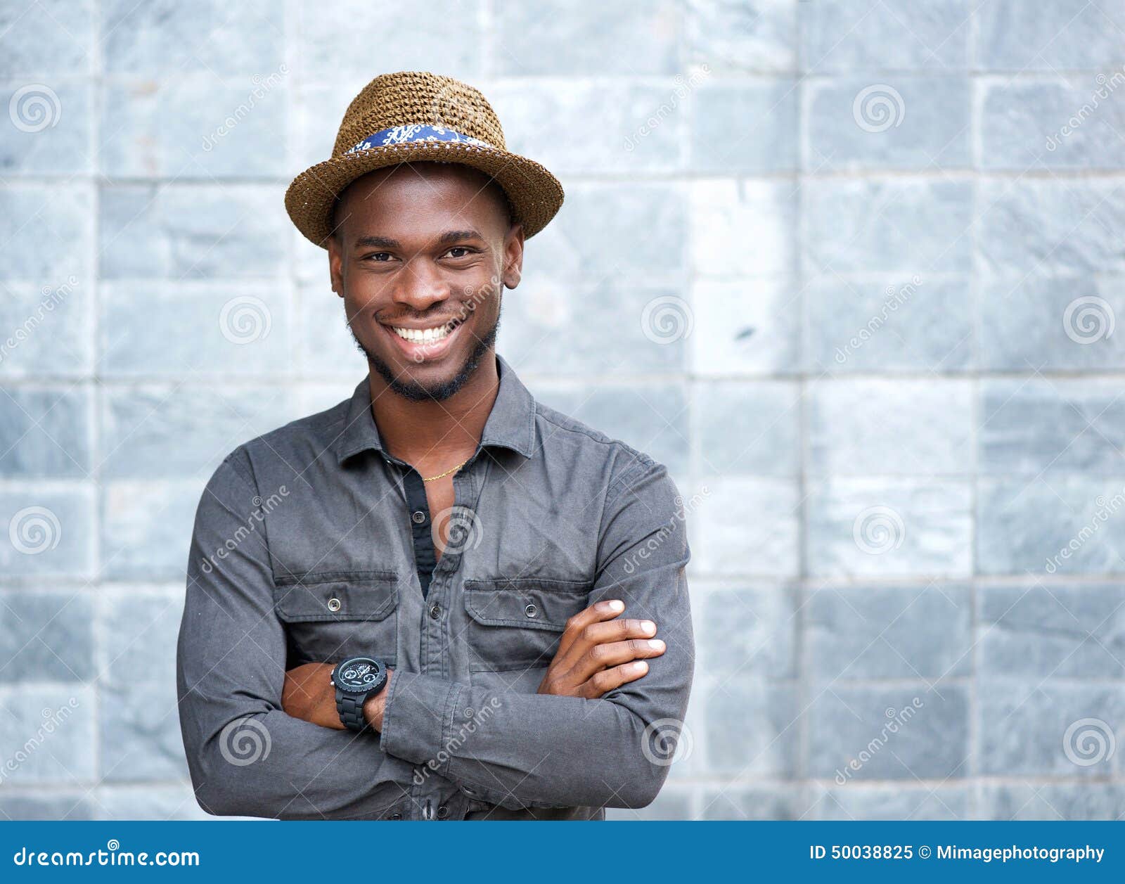 Happy young guy with hat stock image. Image of handsome - 50038825