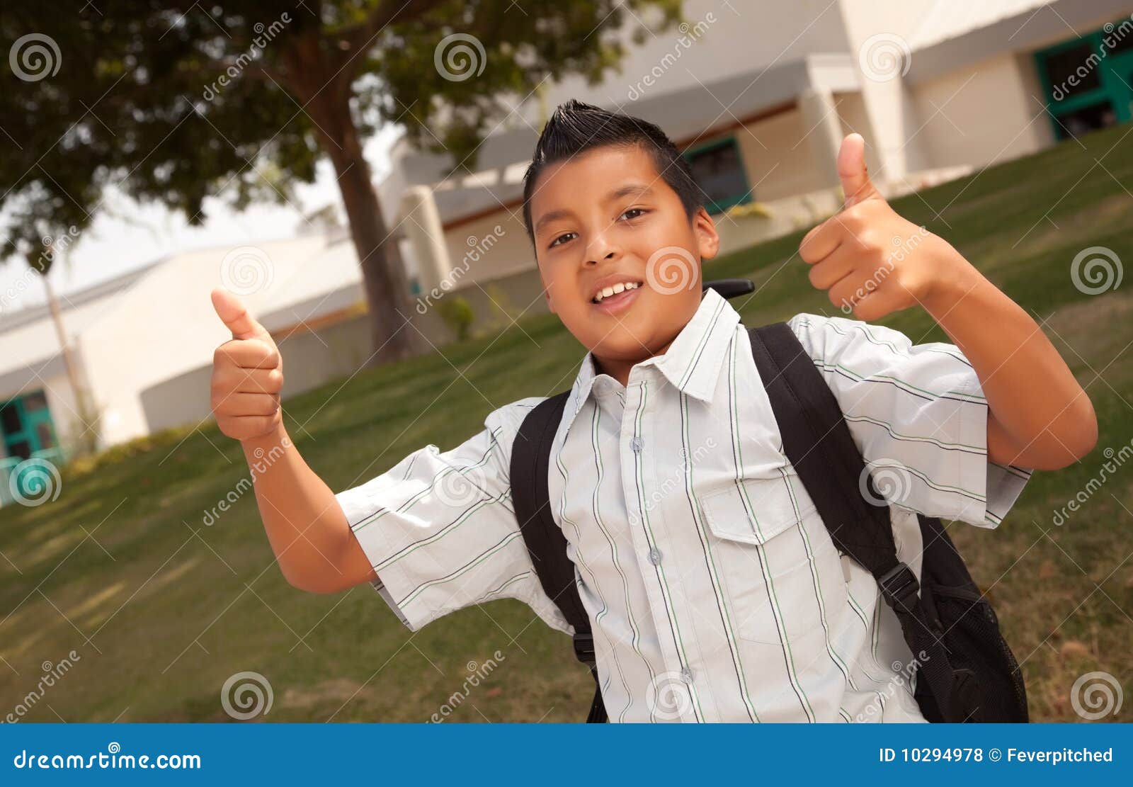 Happy Young Hispanic Boy Ready for School Stock Photo - Image of ...