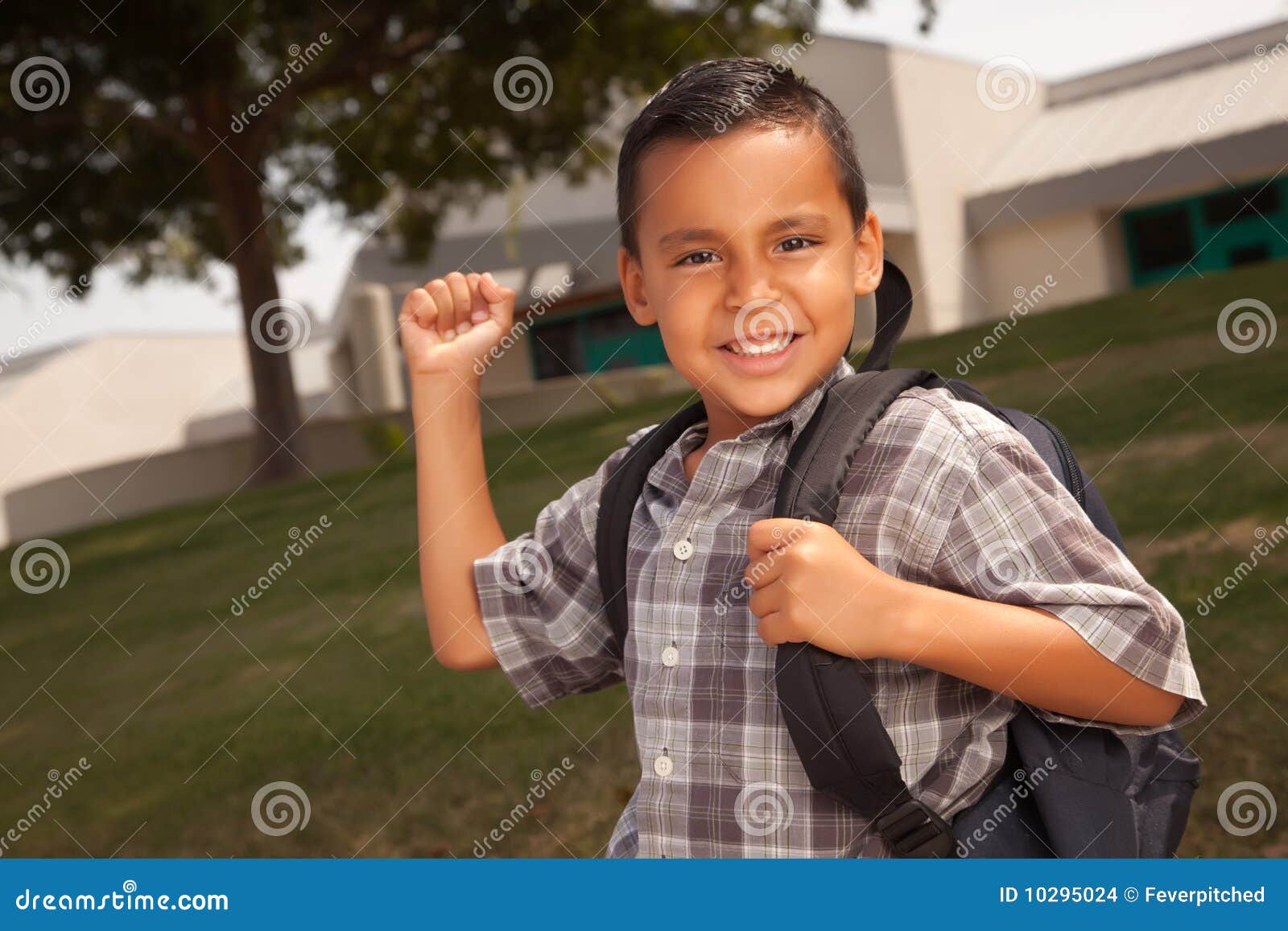 Happy Young Hispanic Boy Ready for School Stock Photo - Image of ...