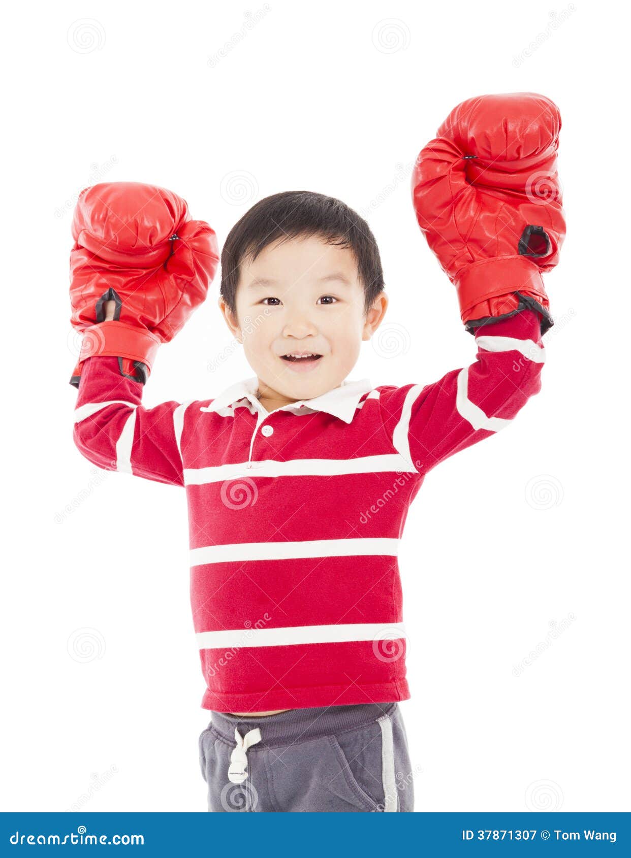 Happy Young Kid with Boxing Glove in Winning Pose Stock Image - Image ...