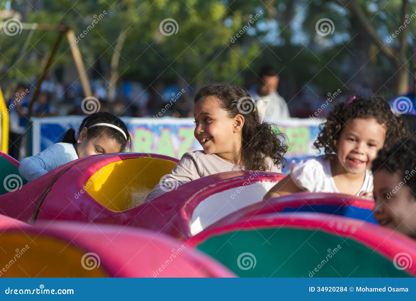 Happy Young Kids at Amusement Park Stock Photo - Image of pretty ...