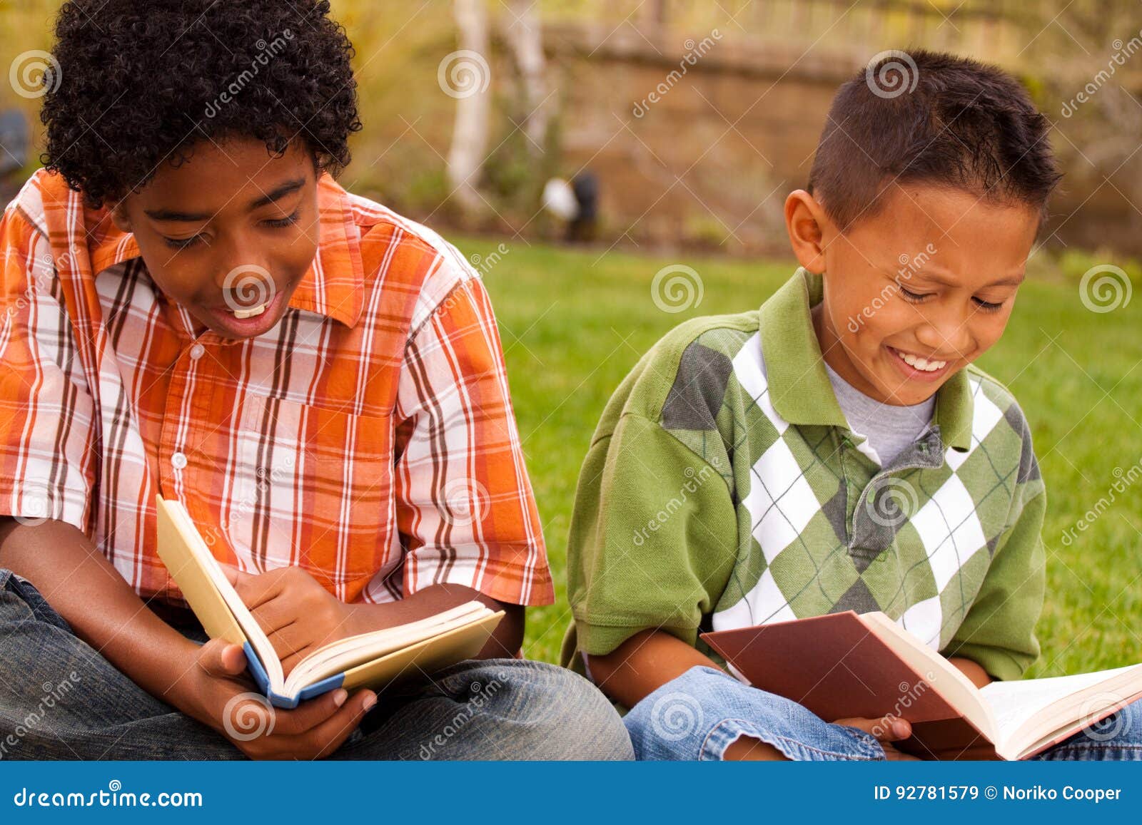 Happy Young Kids Smiling and Reading. Stock Image - Image of cute ...