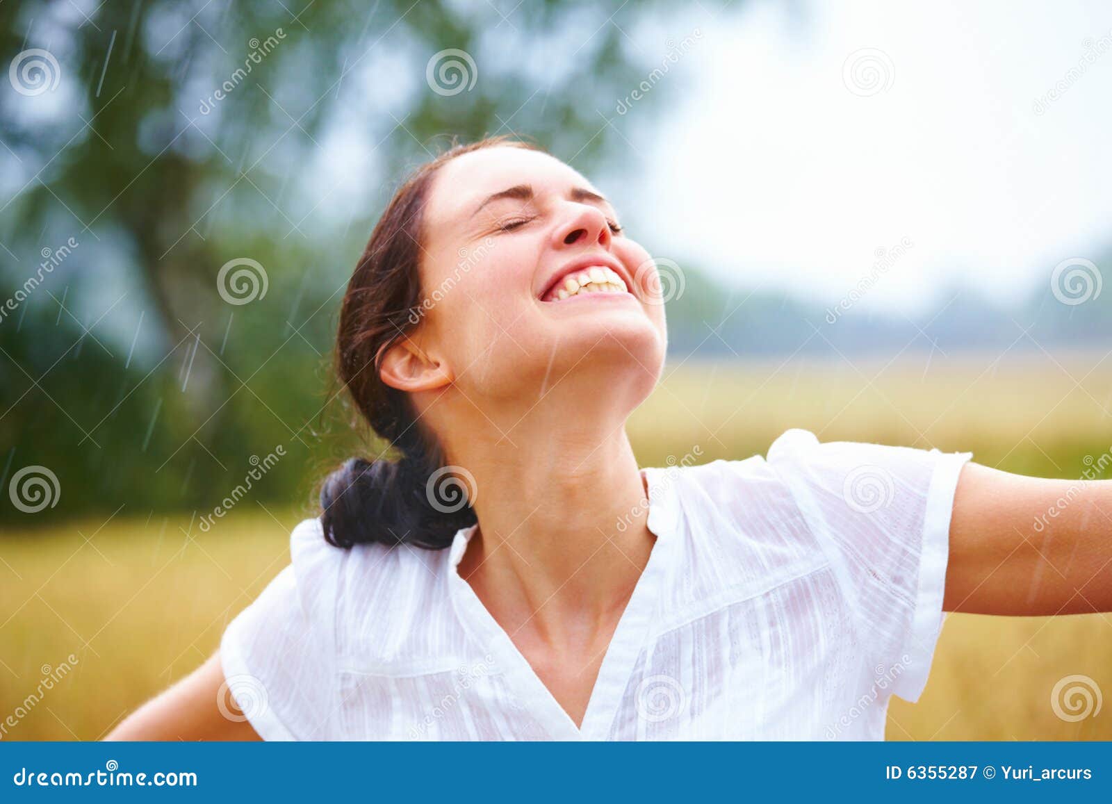 Happy Young Lady Enjoying Rain Stock Image - Image of fresh, expression ...