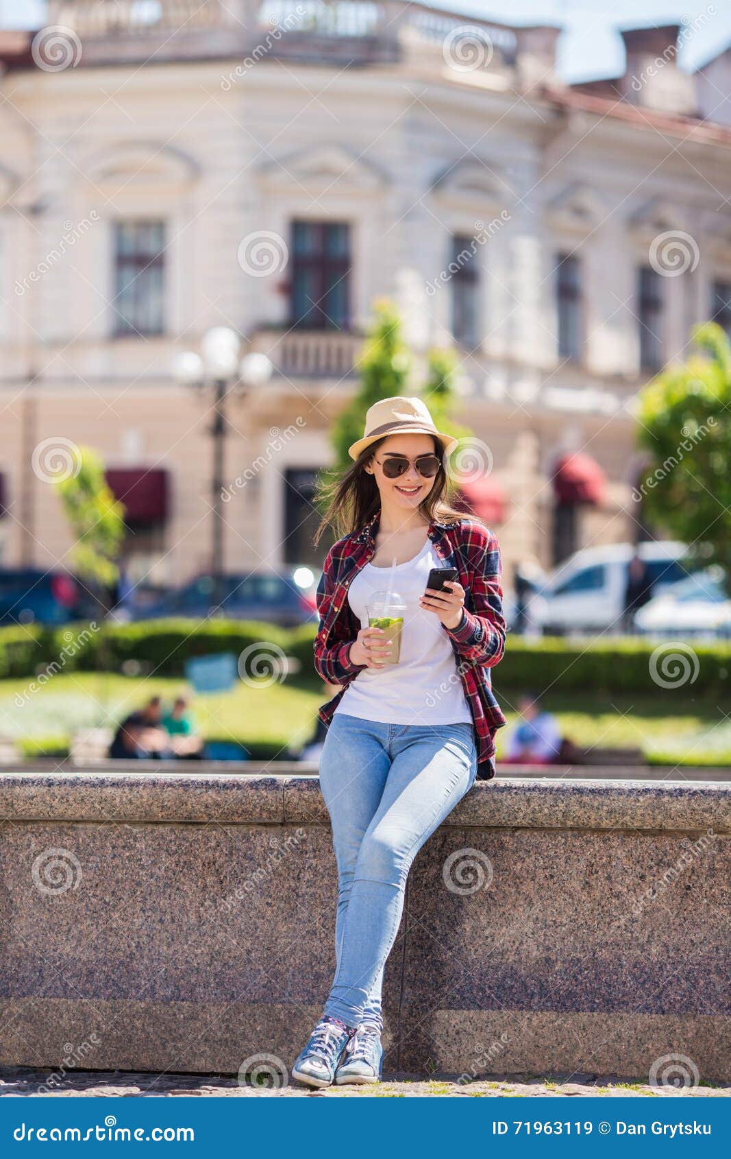 Happy Young Lady Text on Mobile Phone Stock Image - Image of cellular ...