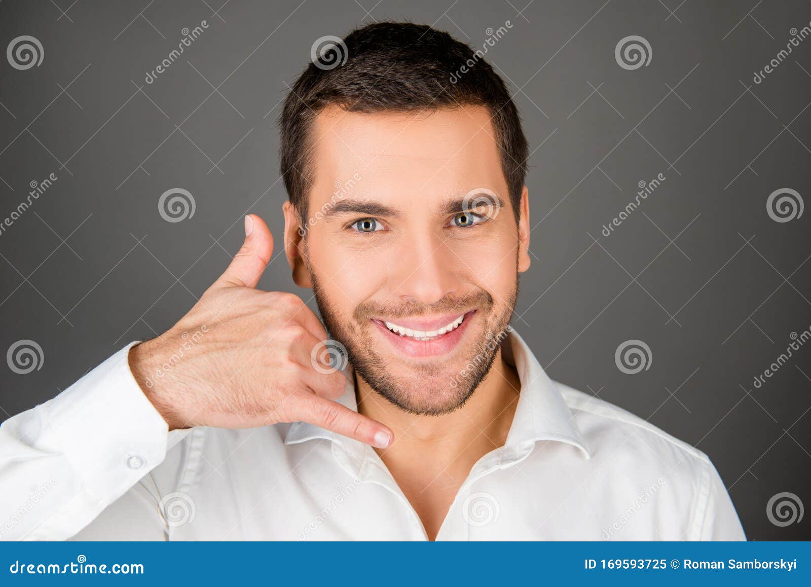 Happy Young Man Asking To Call Him Stock Image - Image of handsome ...