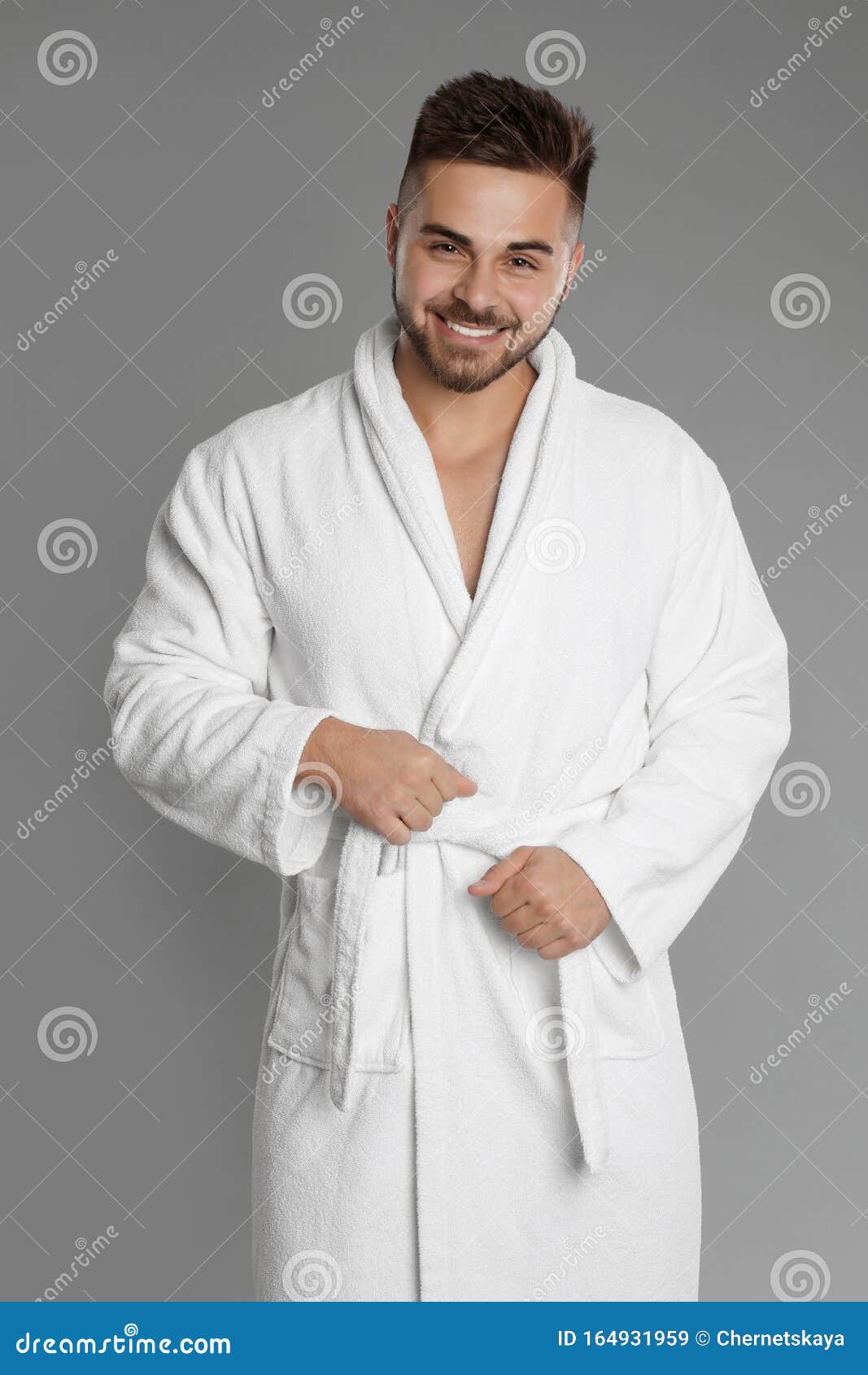 Happy Young Man in Bathrobe on Background Stock Image - Image of care ...
