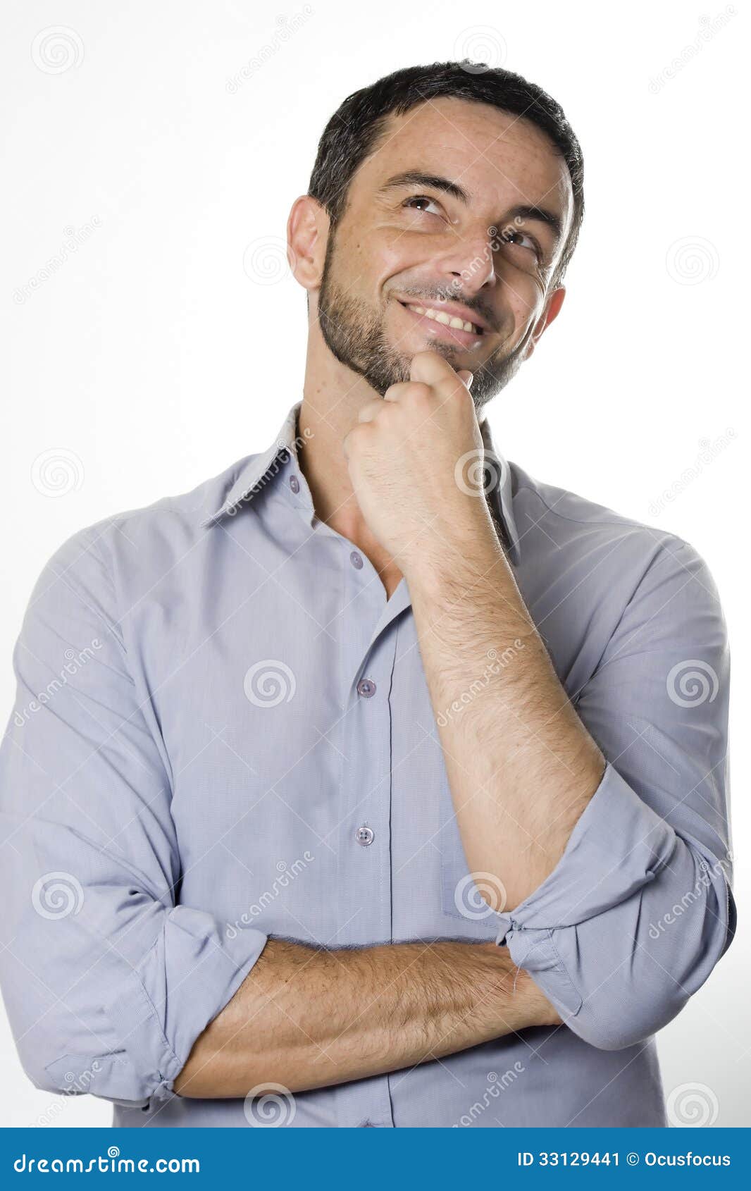 Happy Young Man with Beard Thinking Isolated White Stock Image - Image ...