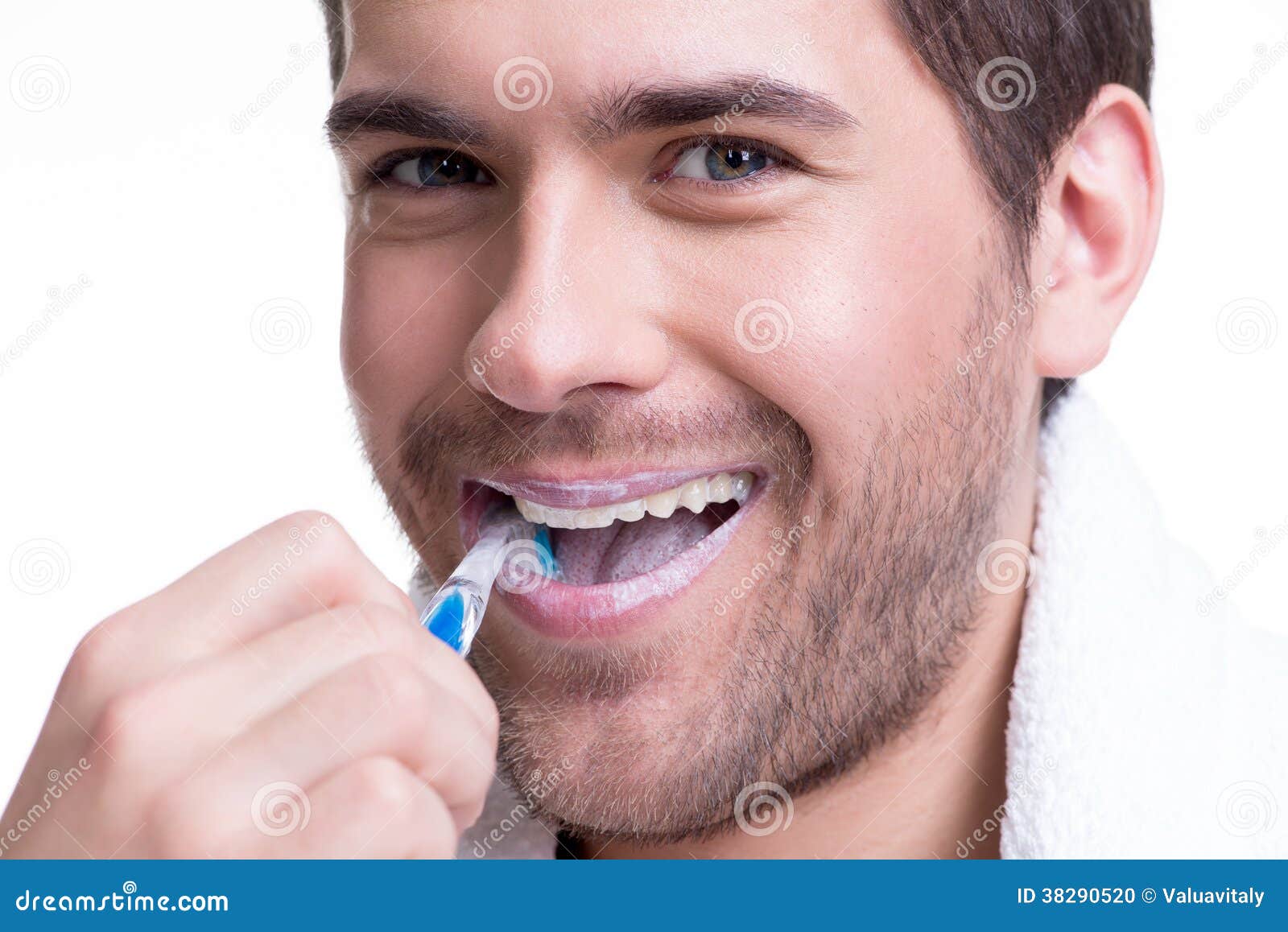 Happy Young Man Brushing Teeth. Stock Photo - Image of adult, portrait ...