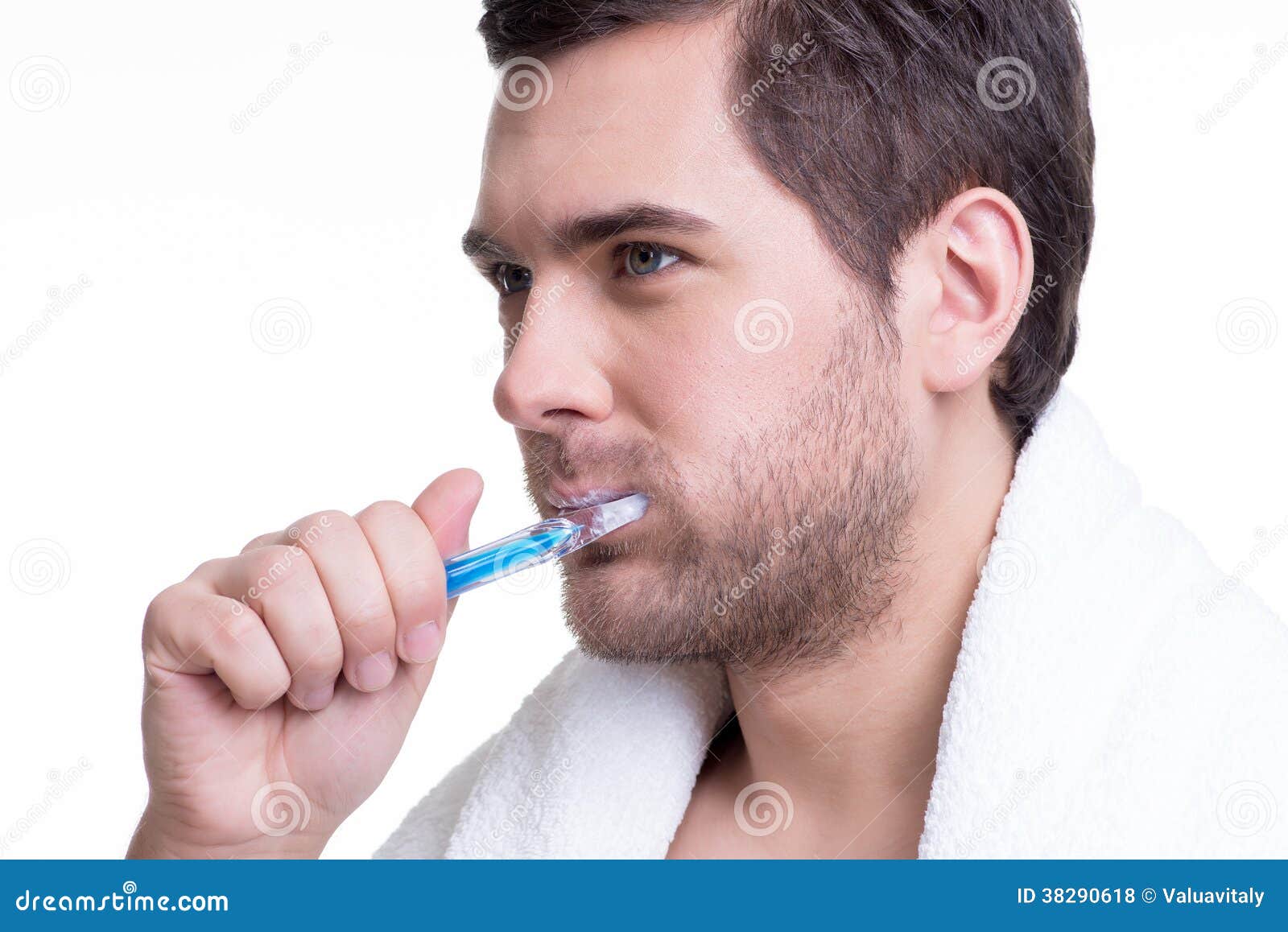 Happy Young Man Brushing Teeth. Stock Photo - Image of hygiene, teeth ...