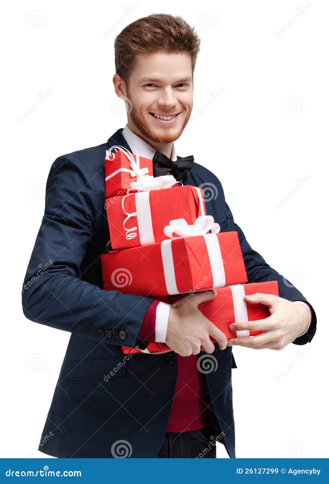 Happy Young Man Carries a Lot of Presents Stock Image - Image of color ...
