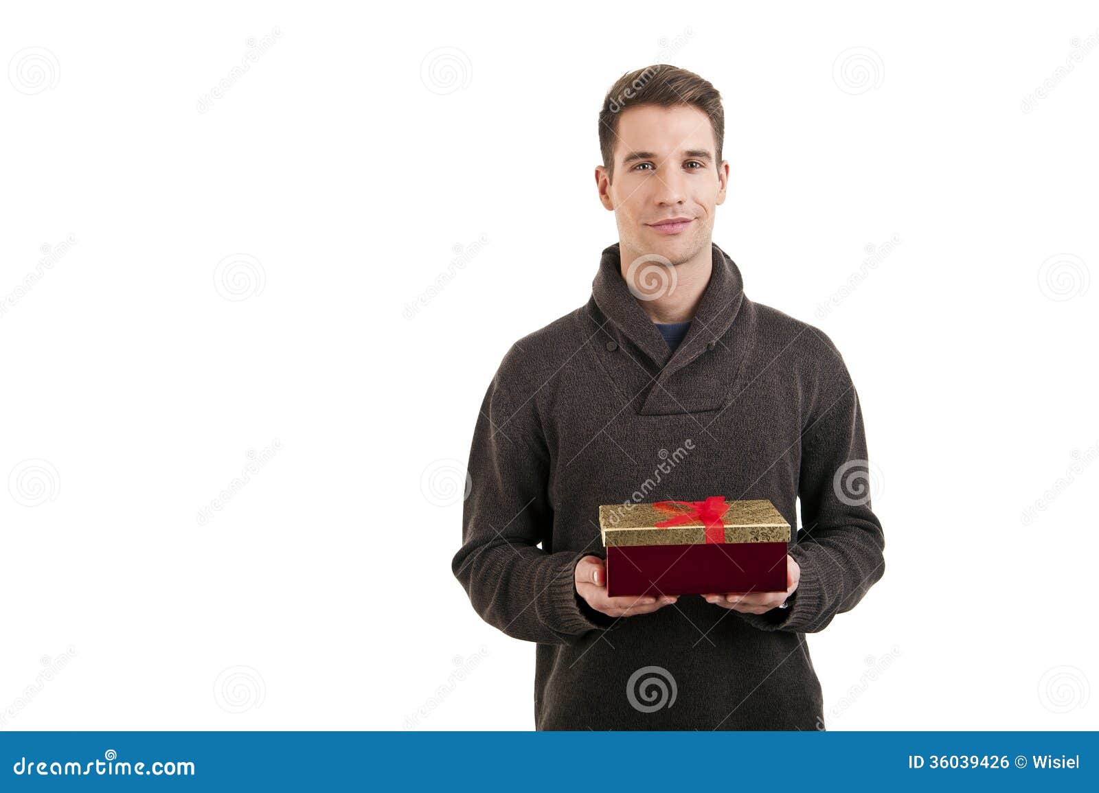Happy Young Man Carries Present Stock Photo - Image of gift, greeting ...