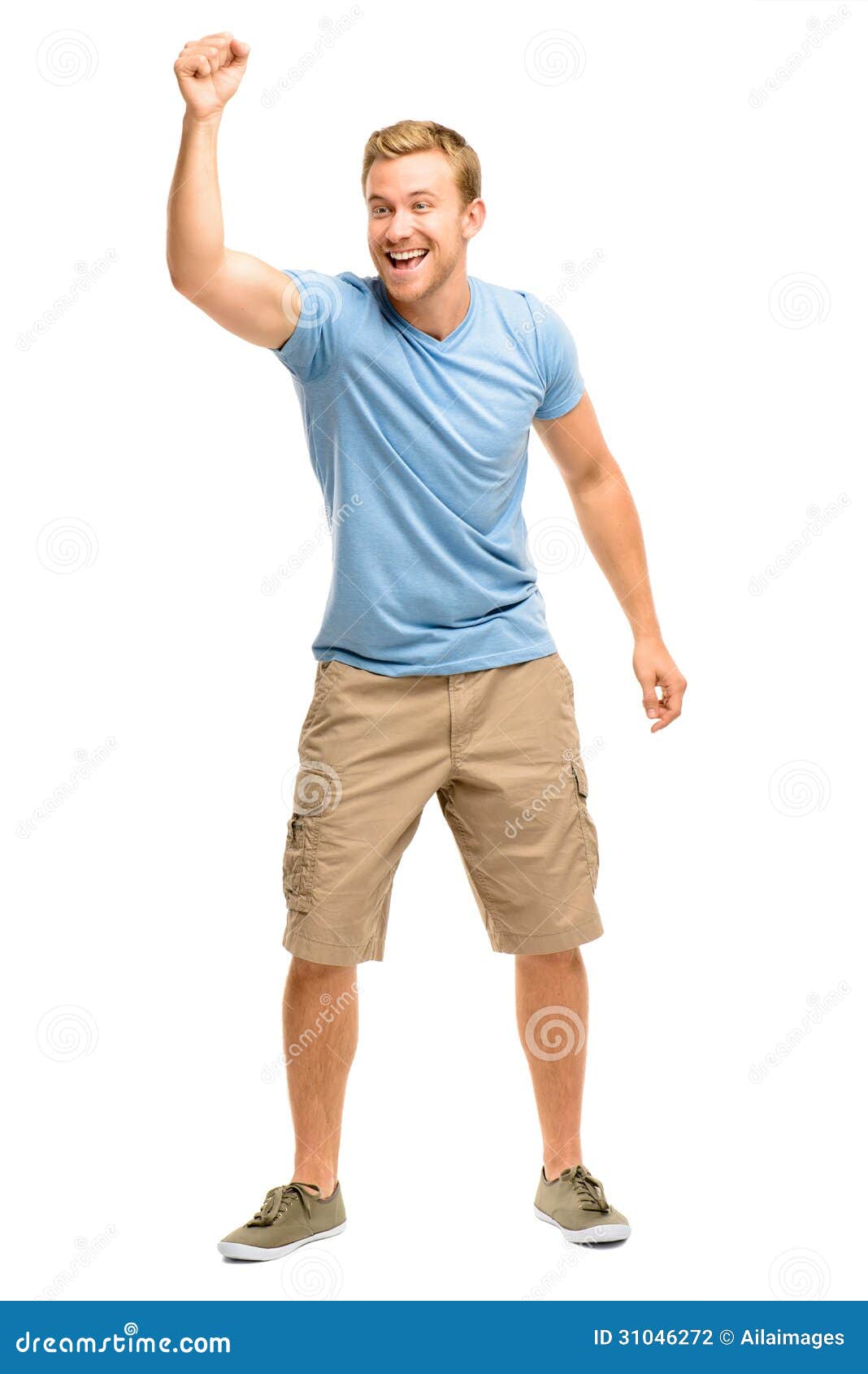 Happy Young Man Celebrating Success Isolated on White Stock Photo ...