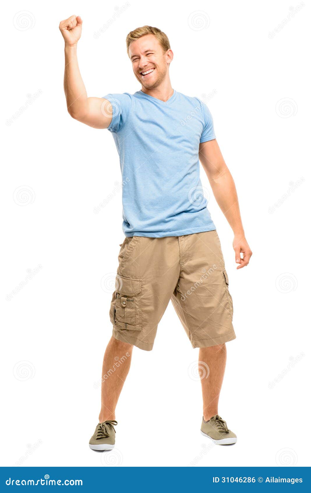 Happy Young Man Celebrating Success Isolated on White Stock Photo ...