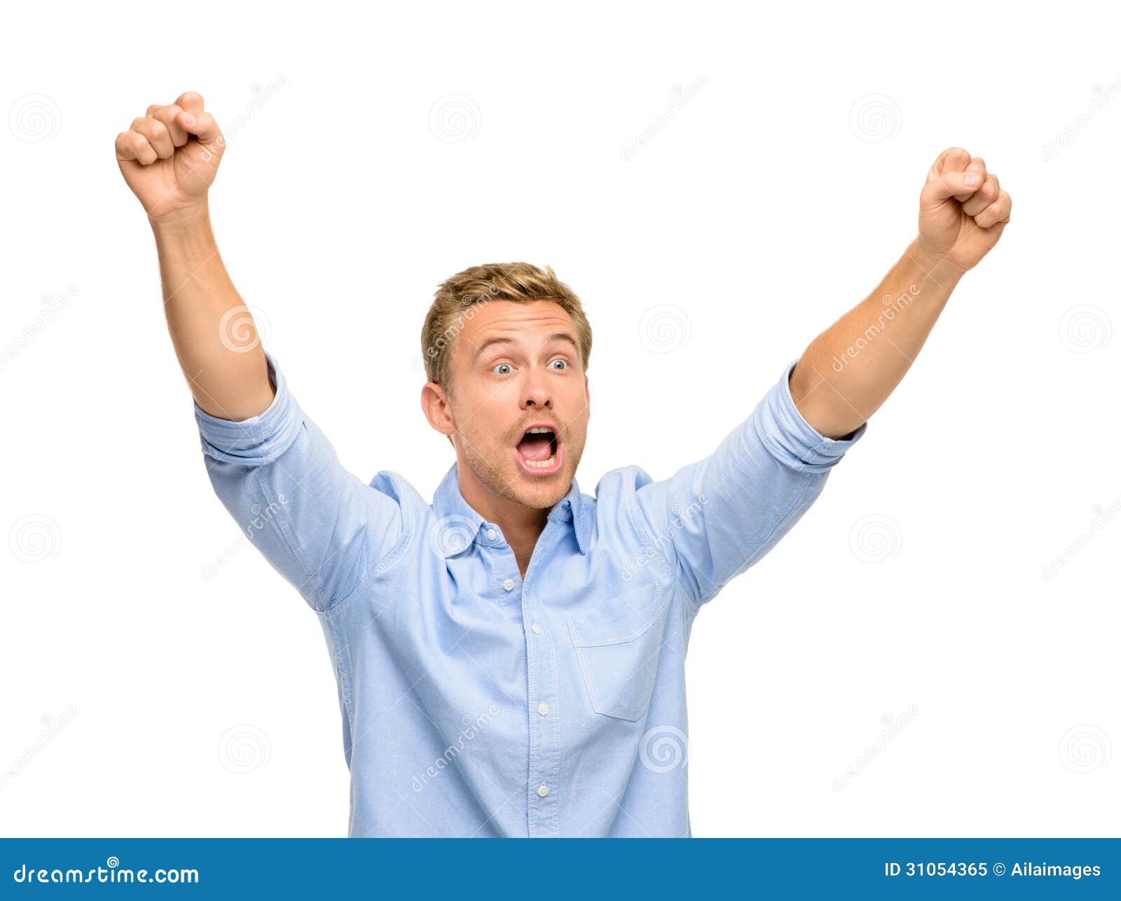 Happy Young Man Celebrating Success on White Background Stock Image ...