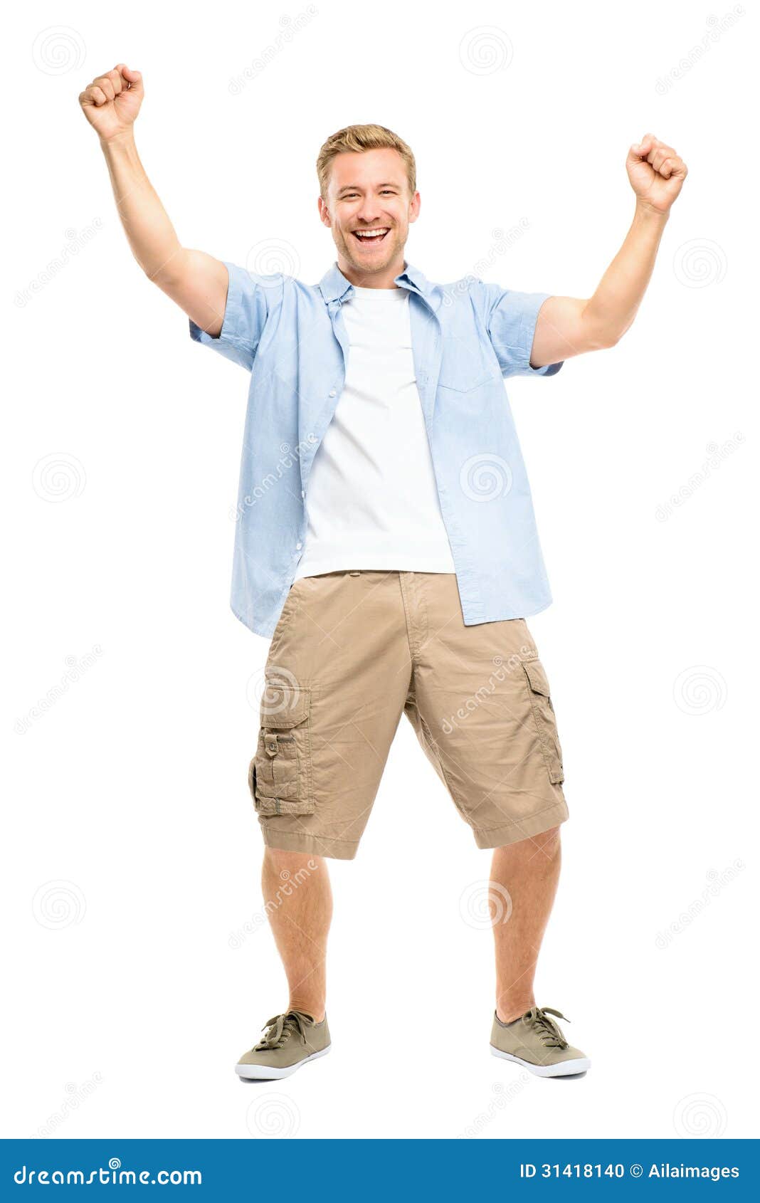 Happy Young Man Celebrating Success on White Background Stock Photo ...
