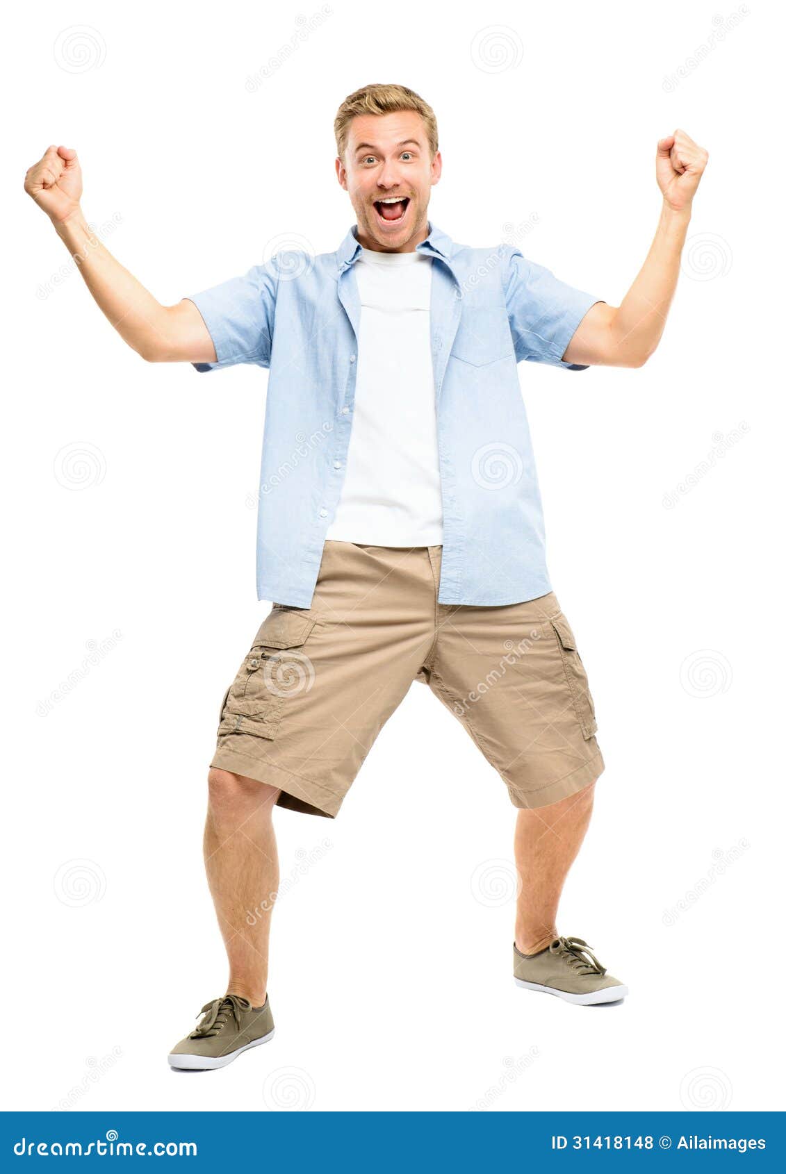Happy Young Man Celebrating Success on White Background Stock Photo ...