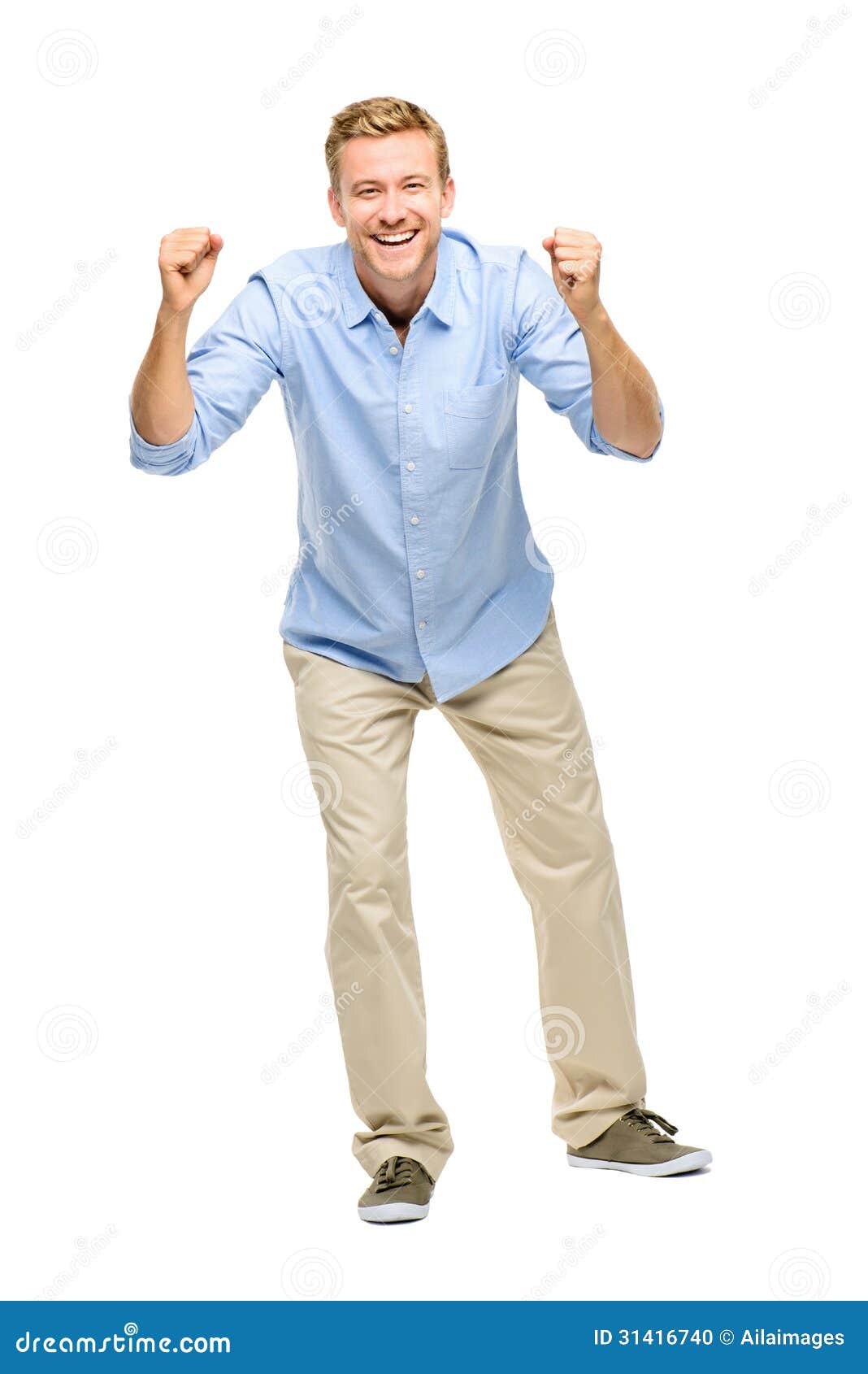 Happy Young Man Celebrating Success on White Background Stock Photo ...
