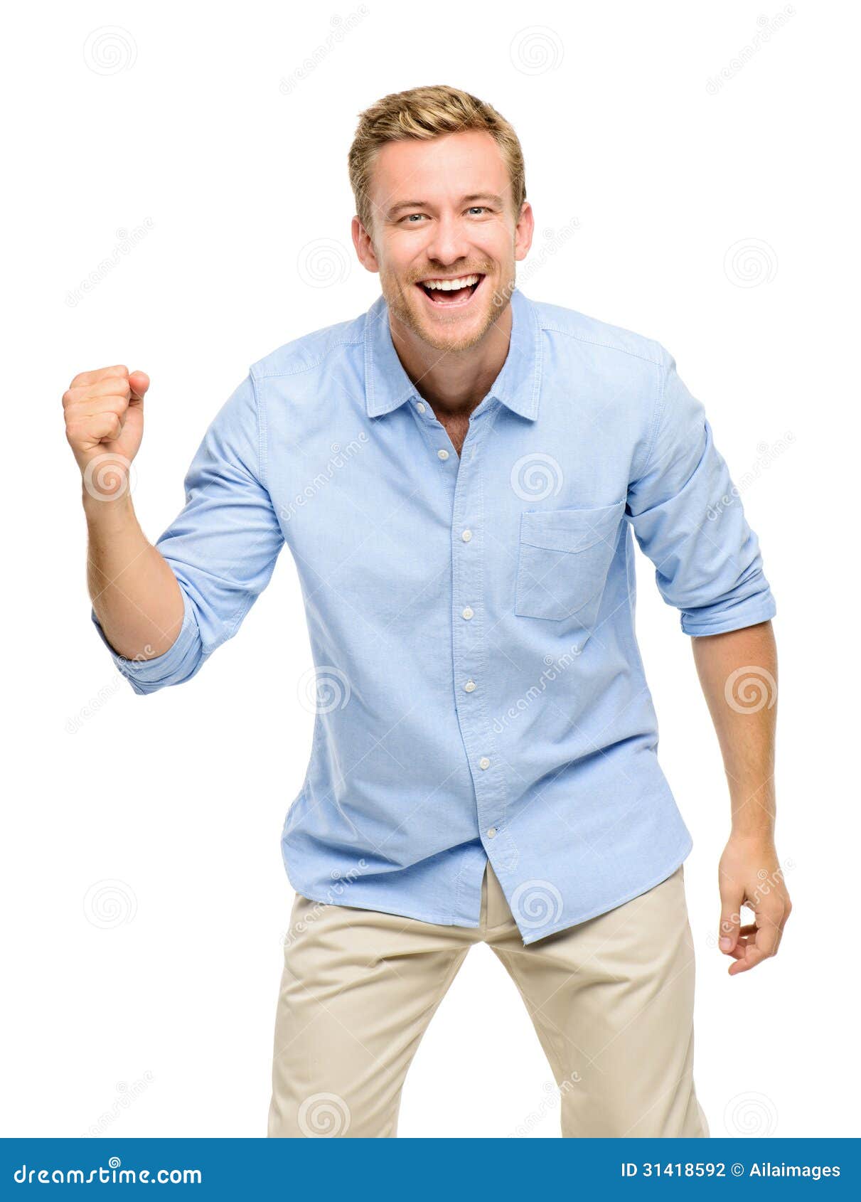 Happy Young Man Celebrating Success on White Background Stock Photo ...
