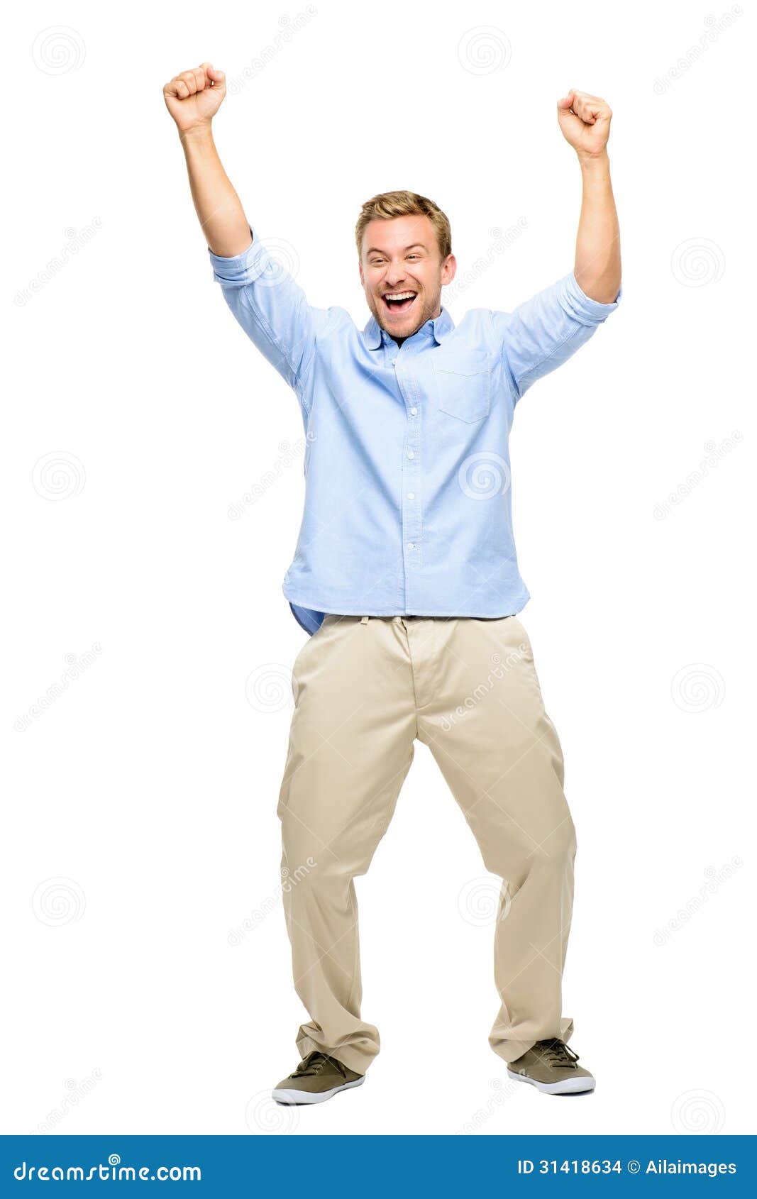 Happy Young Man Celebrating Success on White Background Stock Photo ...