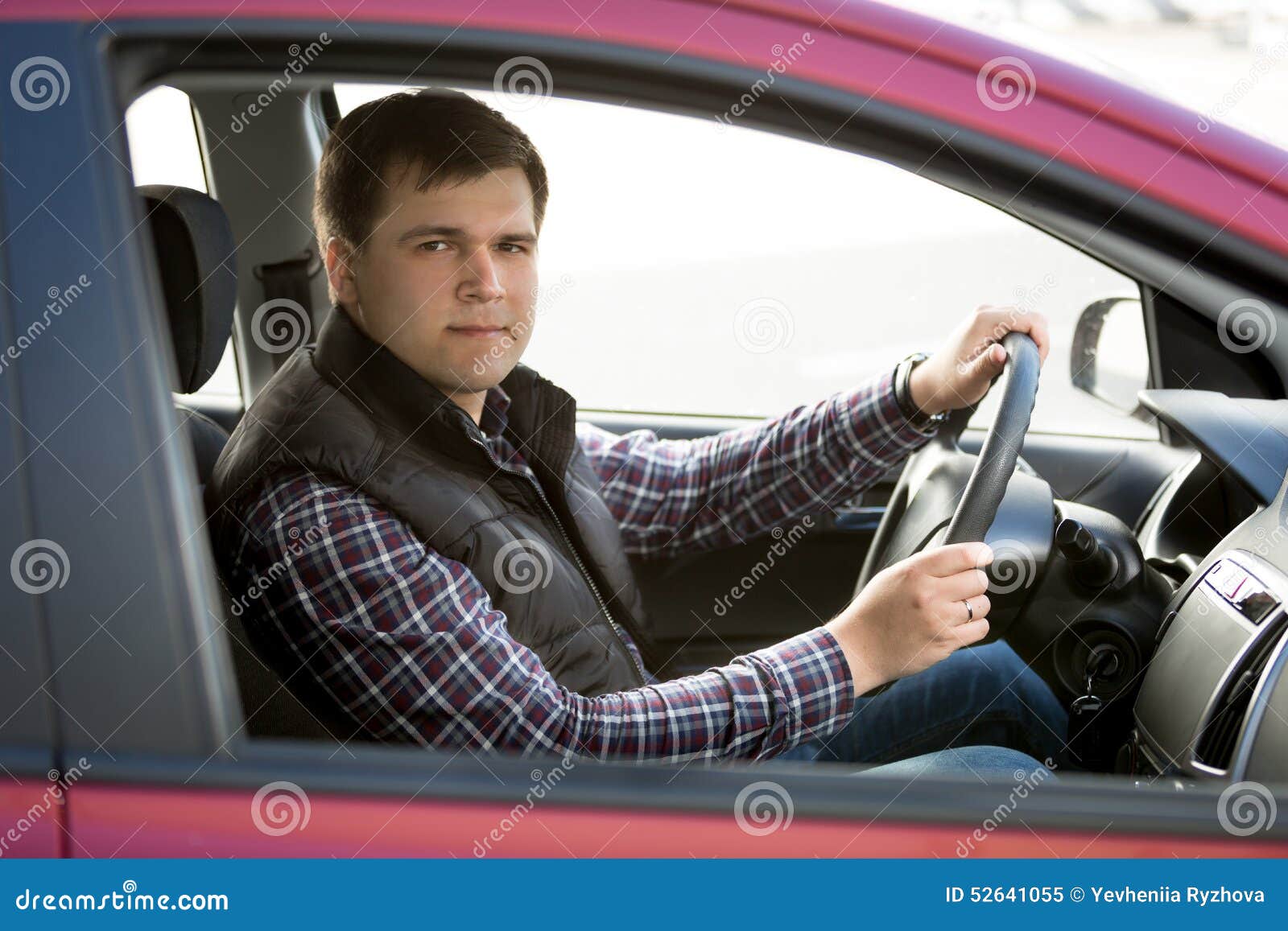 Happy Young Man Driving Small Car Stock Image - Image of auto ...