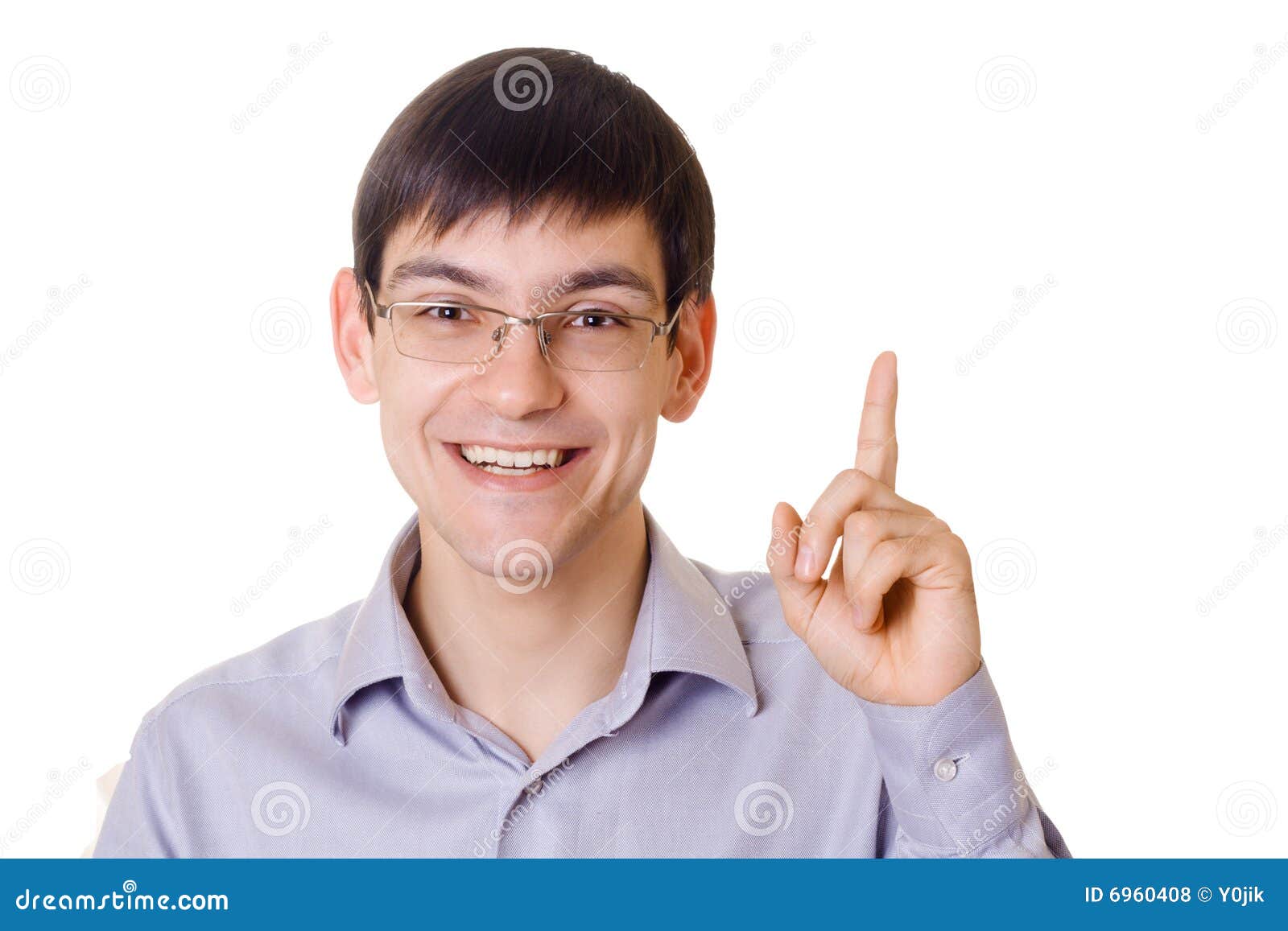 Happy Young Man with a Finger Up Stock Photo - Image of handsome, blue ...