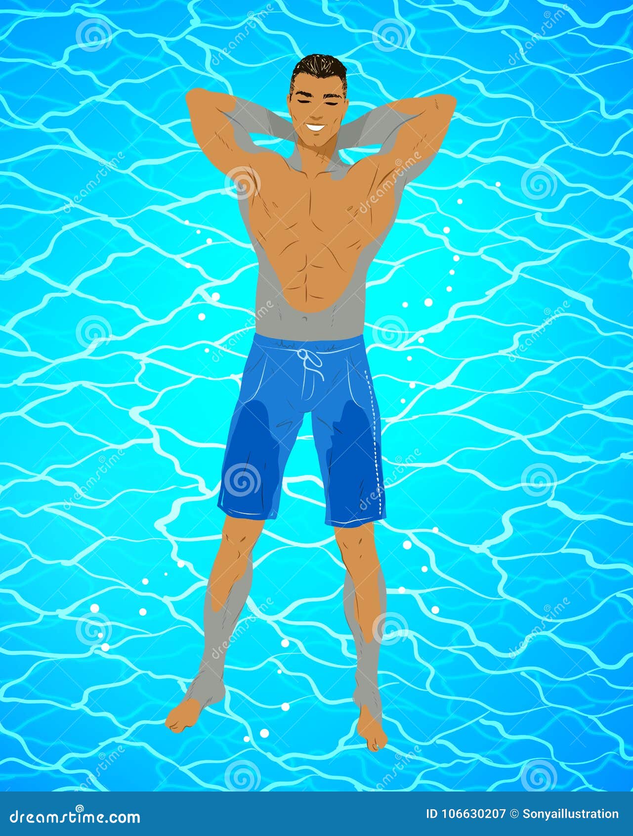 Happy Young Man Floating on Blue Water Stock Vector - Illustration of ...
