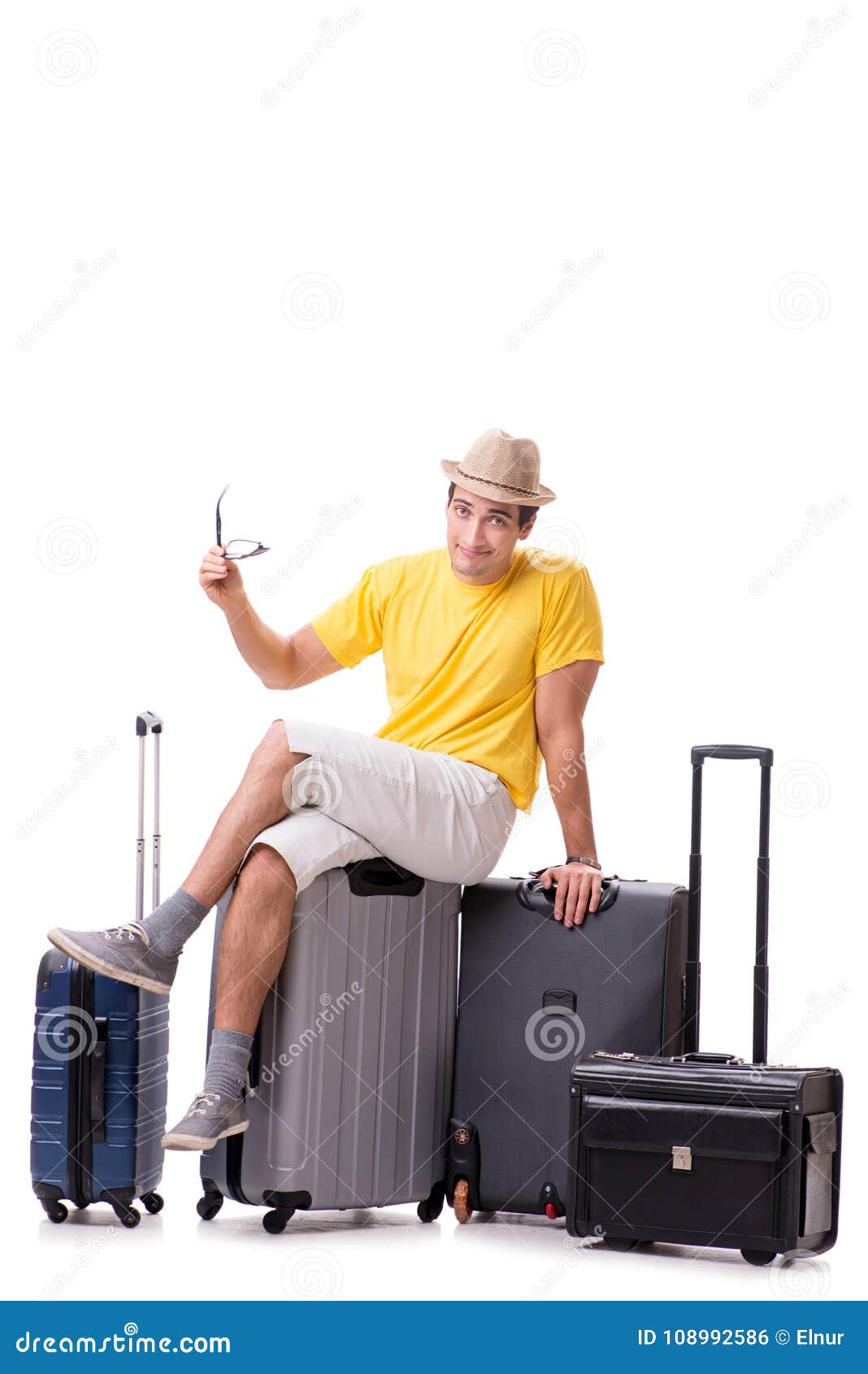 The Happy Young Man Going on Summer Vacation Isolated on White Stock ...