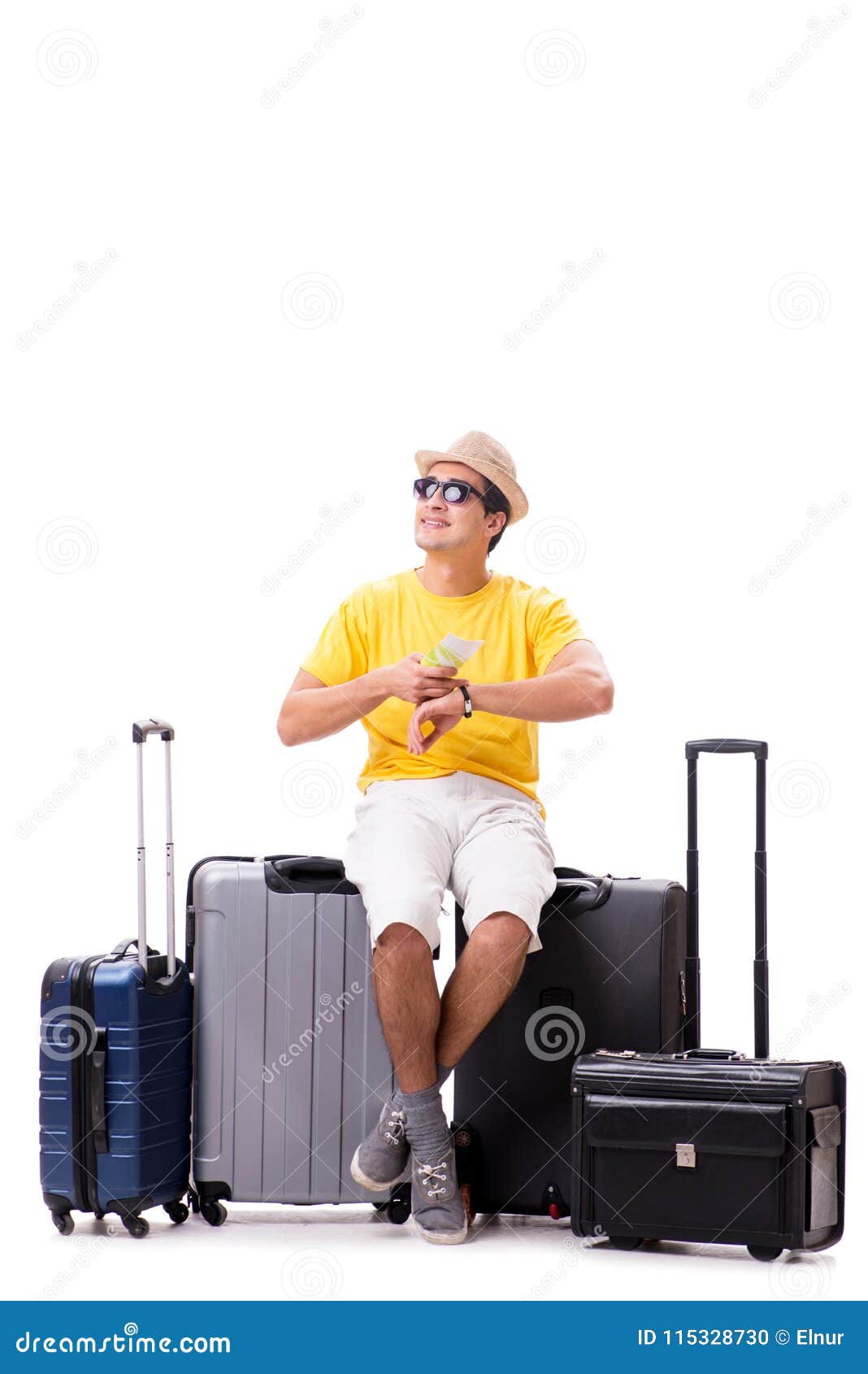 The Happy Young Man Going on Summer Vacation Isolated on White Stock ...