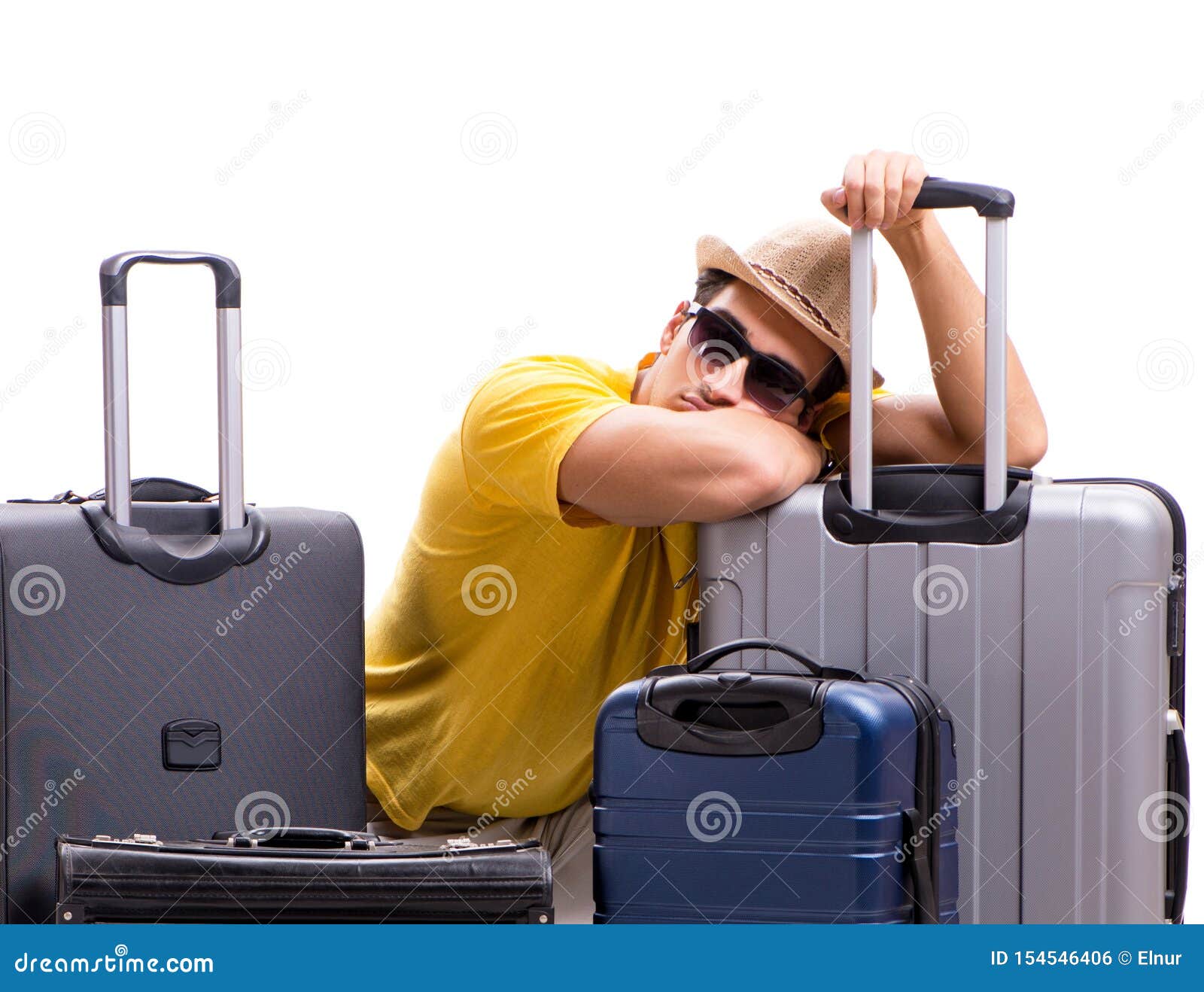 Happy Young Man Going on Summer Vacation Isolated on White Stock Photo ...
