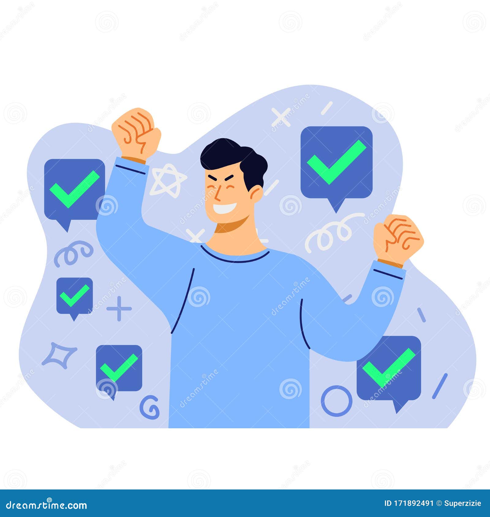 Cheerful Man Got Approval Illustration Stock Vector - Illustration of ...