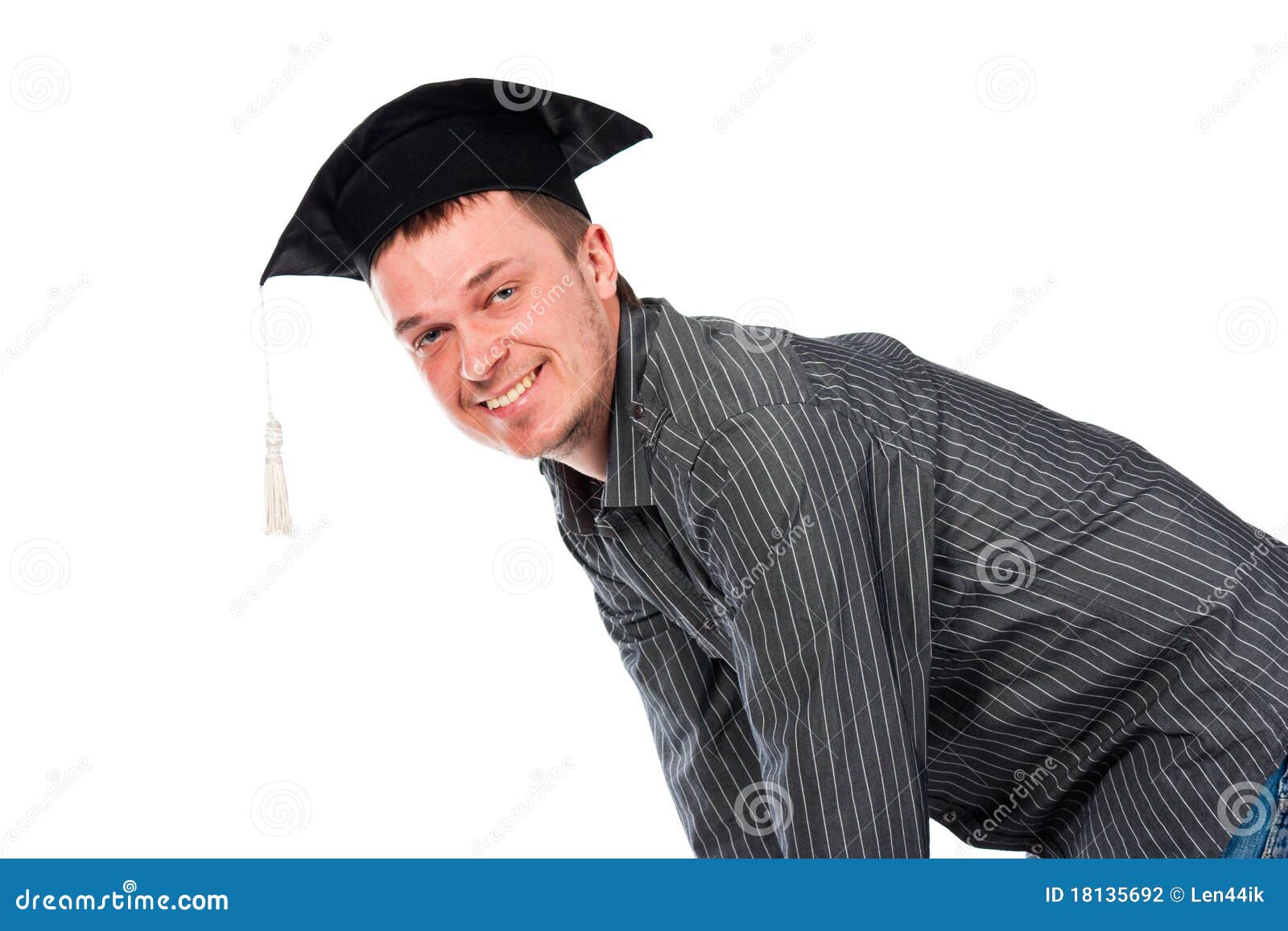 Happy Young Man in Graduation Cap Stock Photo - Image of isolated ...