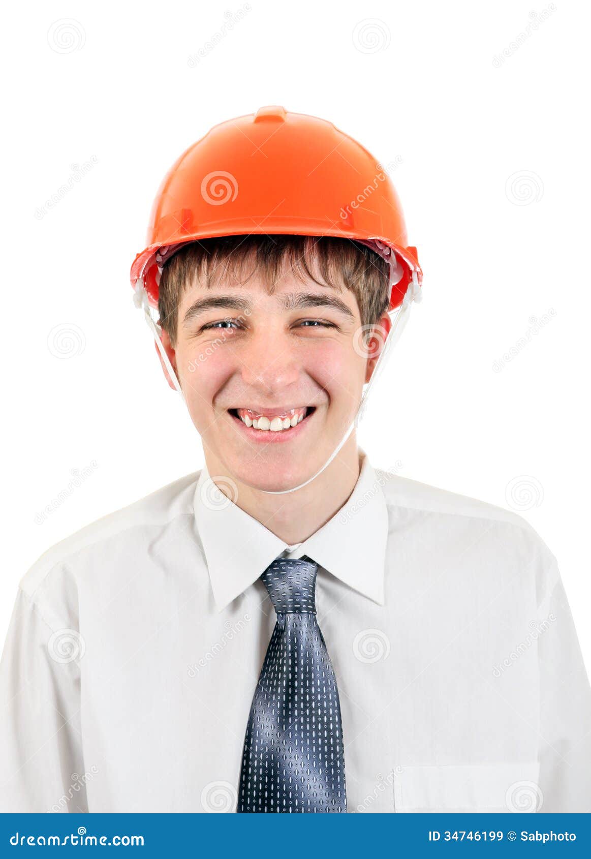 Happy Young Man in Hard Hat Stock Image - Image of handyman, casual ...