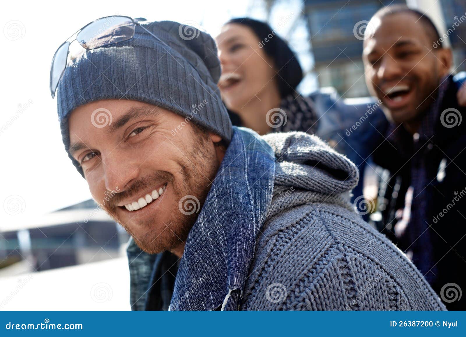 Happy Young Man in Hat and Scarf Stock Photo - Image of fashionable ...
