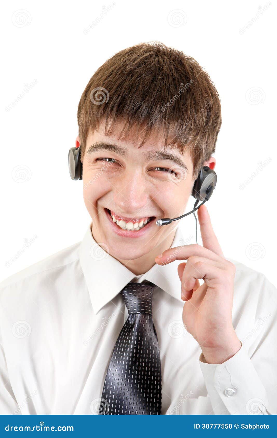 Happy Young Man with Headset Stock Photo - Image of handsome ...