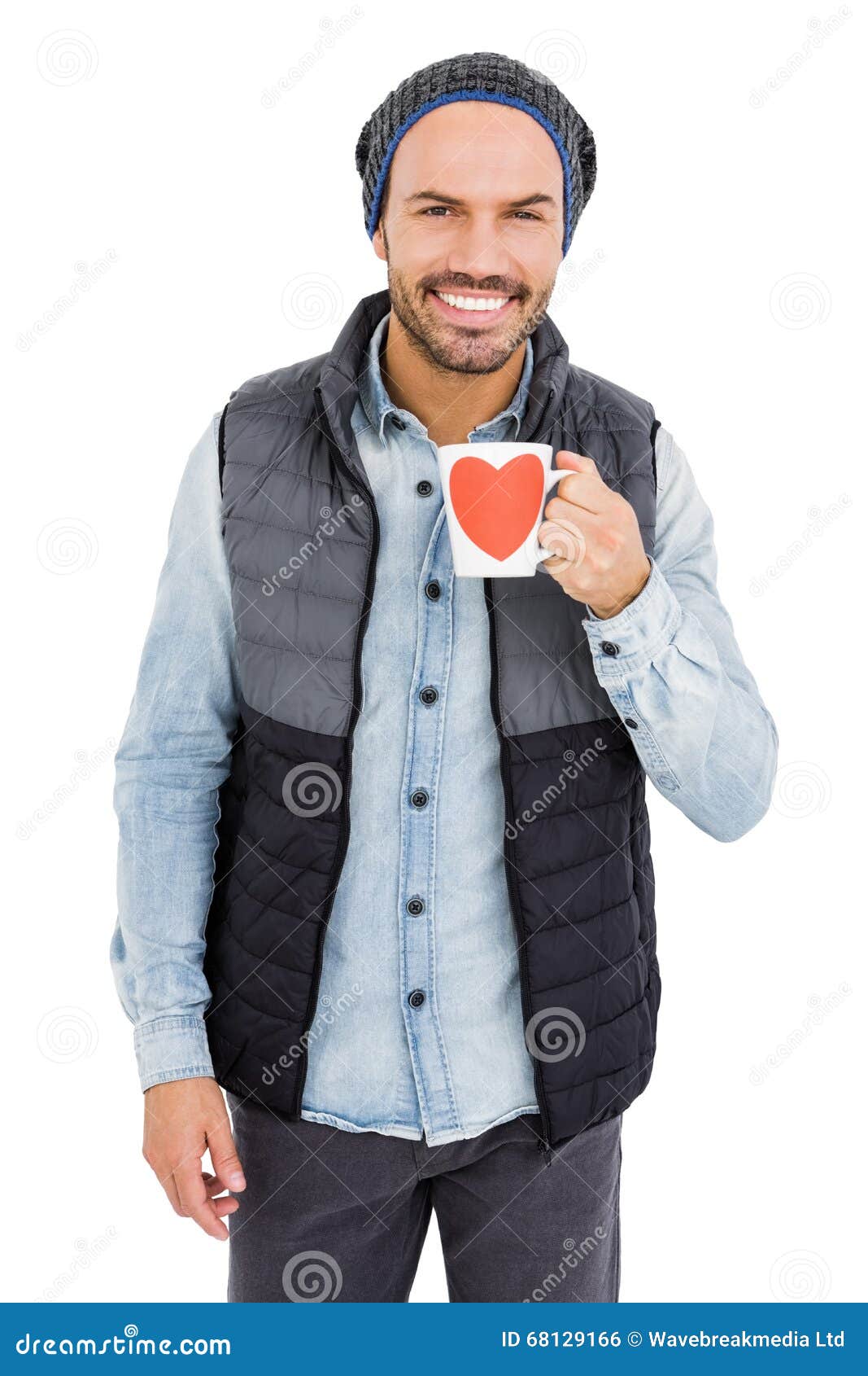 Happy Young Man Holding Coffee Mug Stock Photo - Image of beverage ...