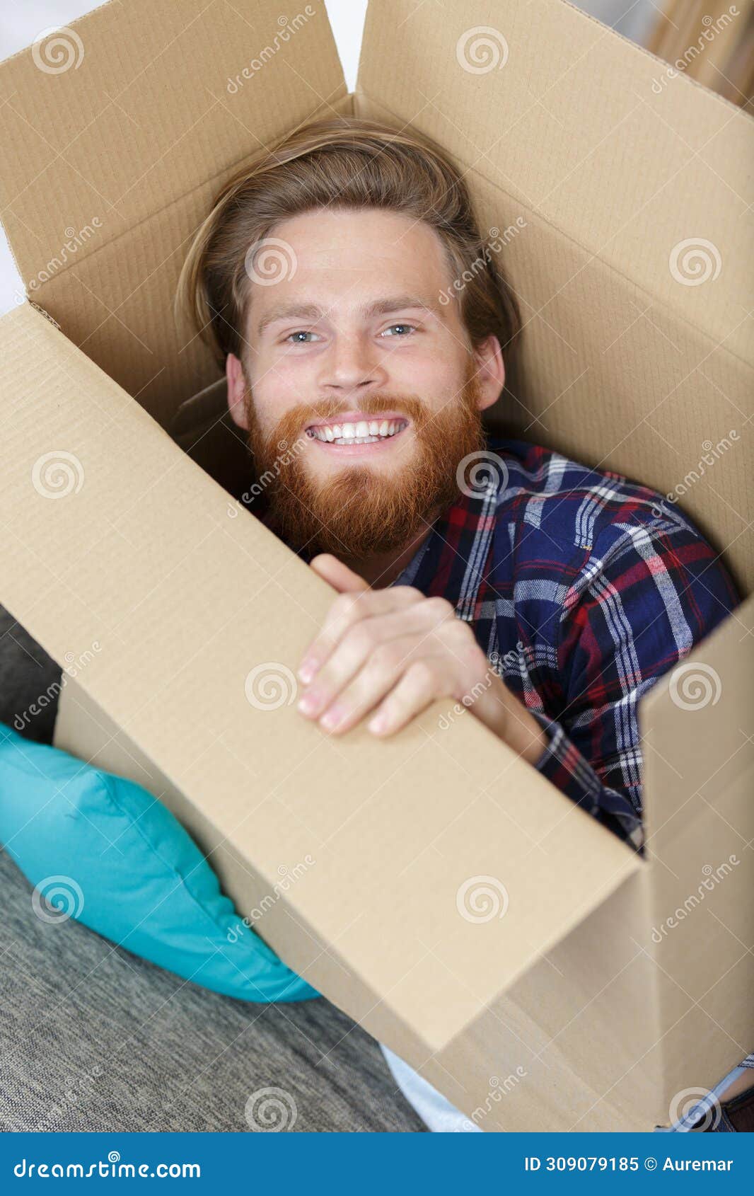 Happy young man inside box stock image. Image of caucasian - 309079185