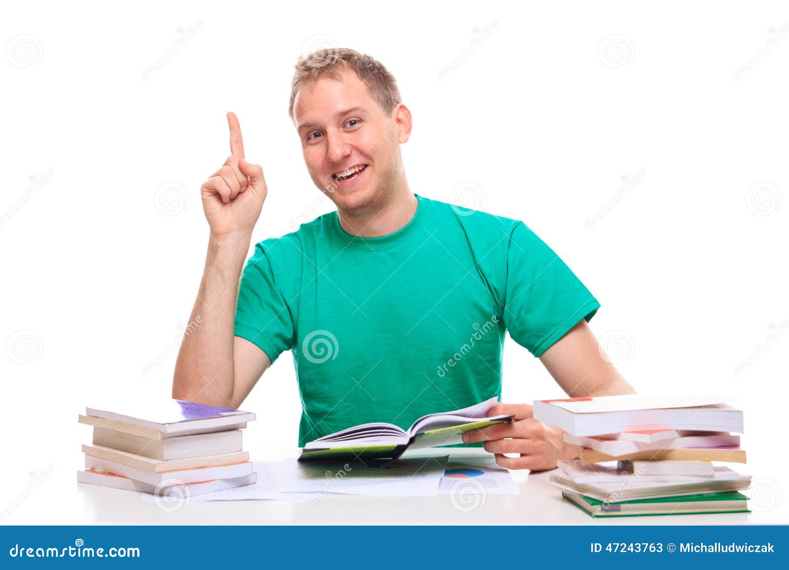 Happy Young Man Learns at His Desk Stock Image - Image of caucasian ...