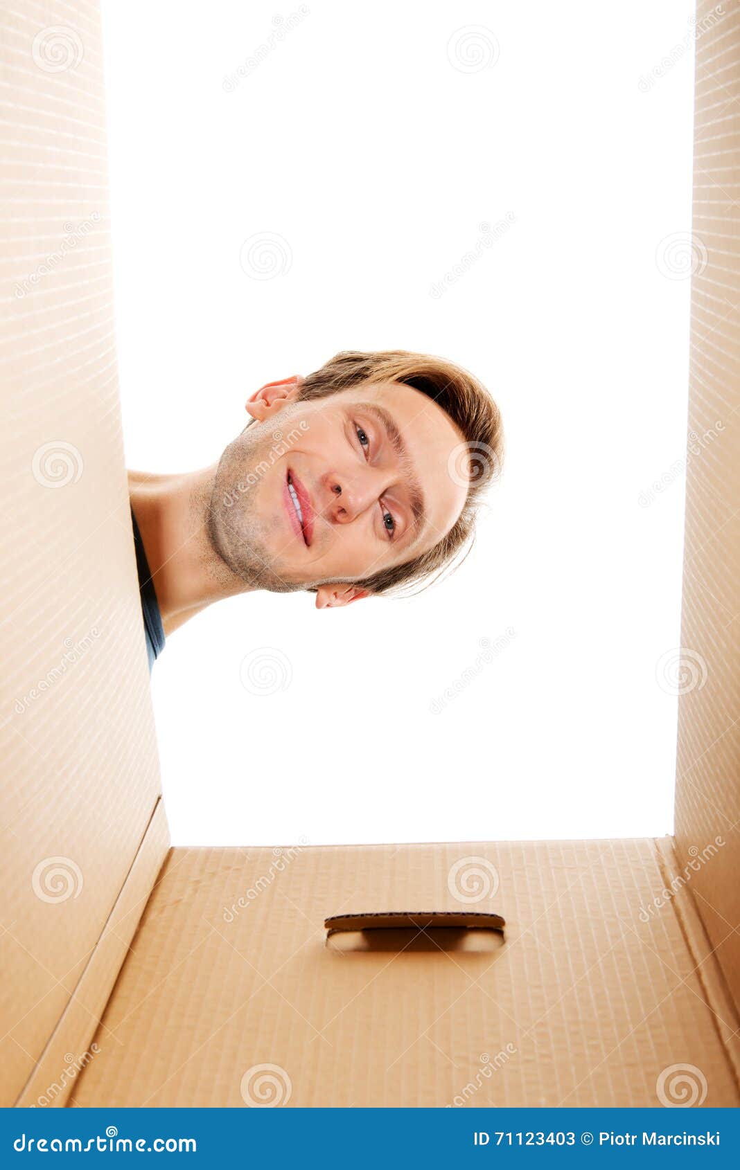 Happy Young Man Looking Inside Box Stock Image - Image of happy, carton ...
