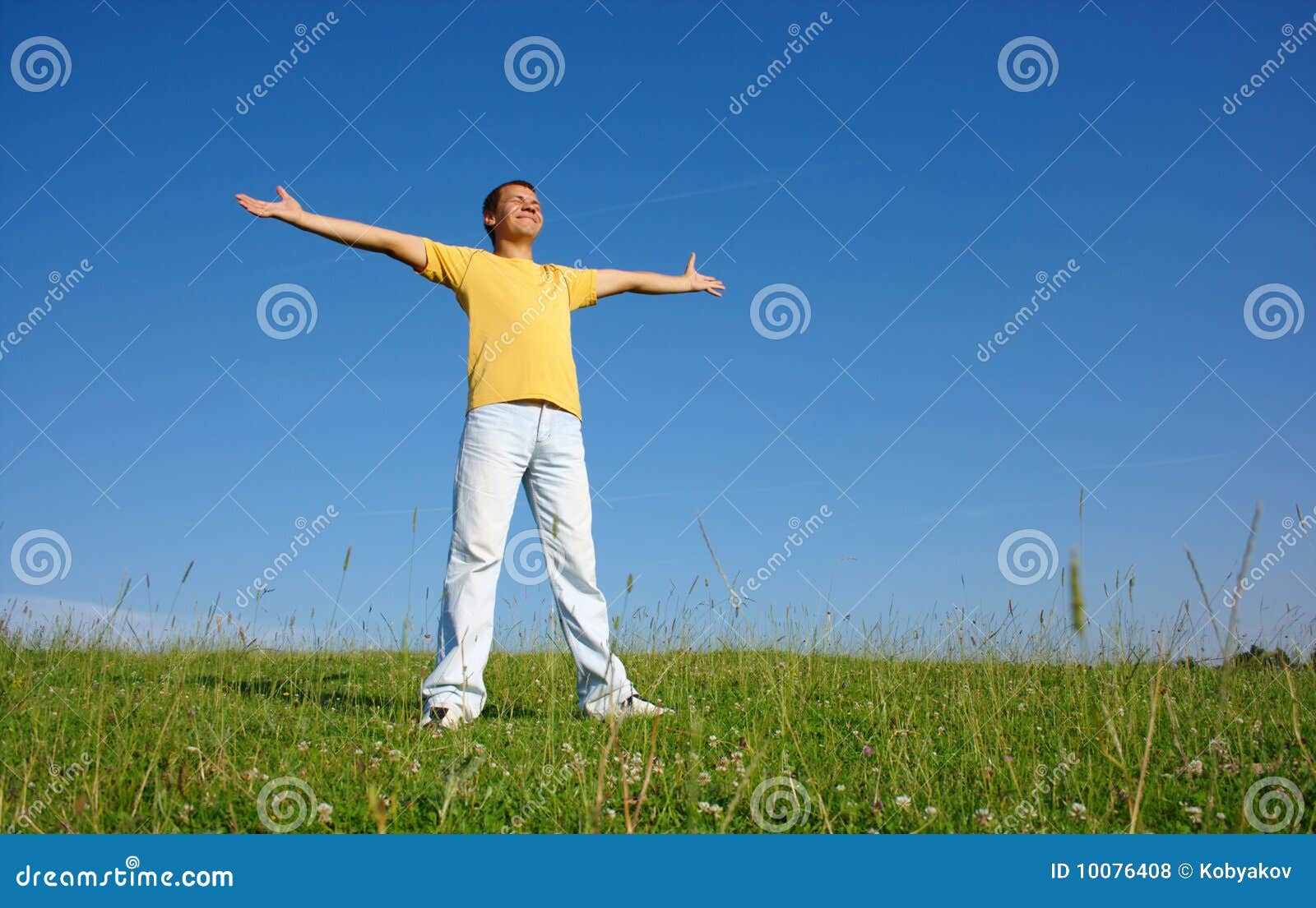 Happy Young Man on the Meadow Stock Photo - Image of healthy, outdoors ...