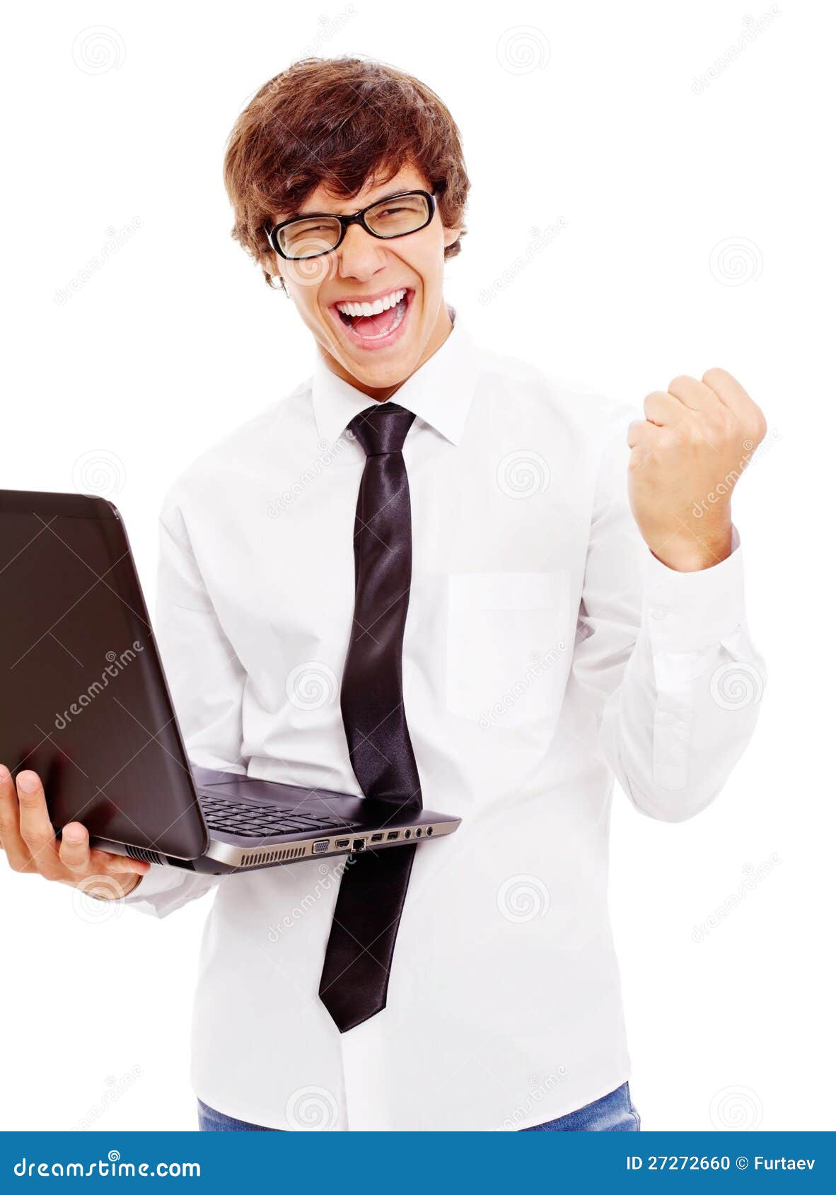 Happy Young Man with Notebook Stock Photo - Image of laptop, nerd: 27272660