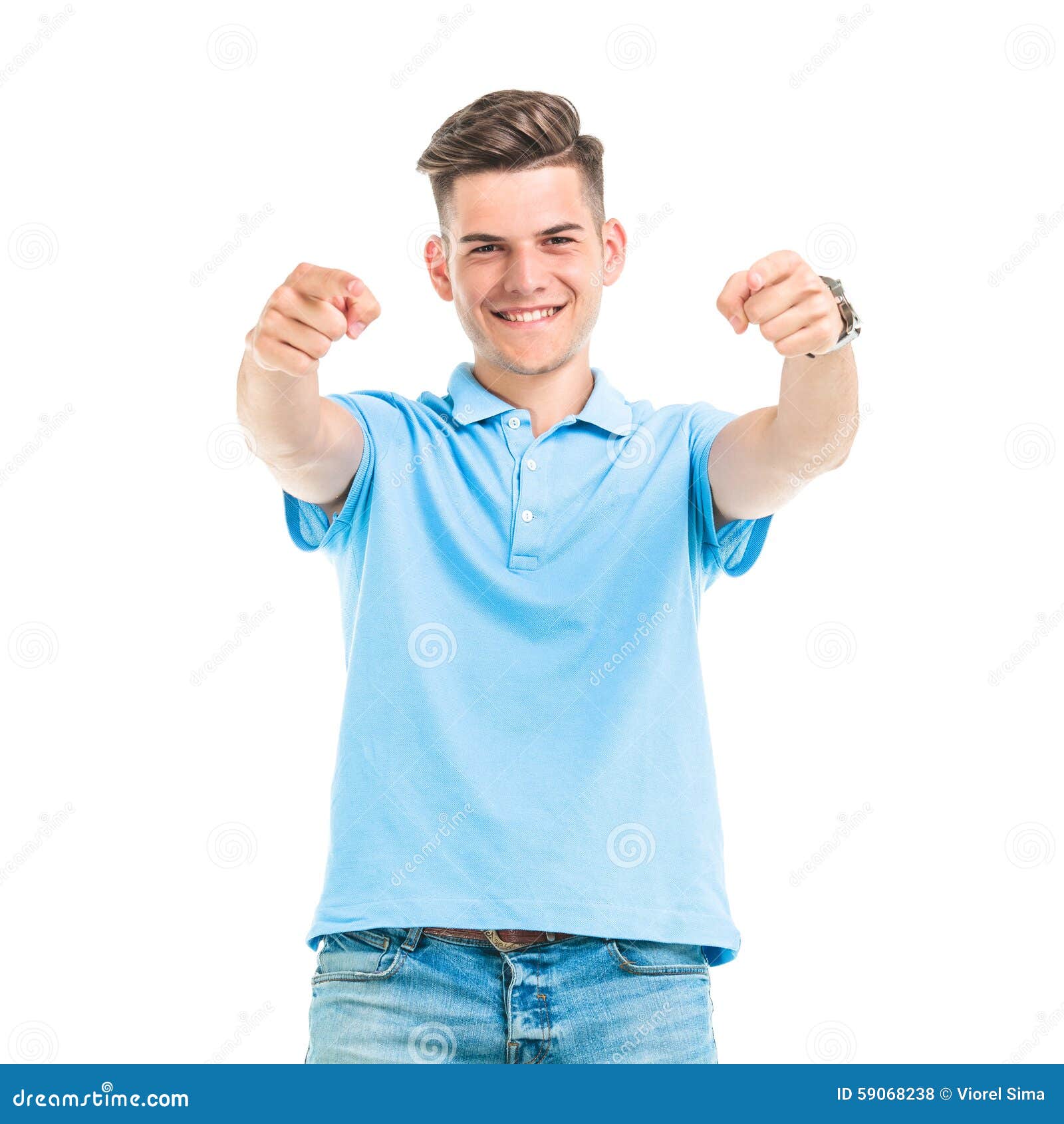 Happy Young Man Pointing at You with Both Hands. Stock Photo - Image of ...