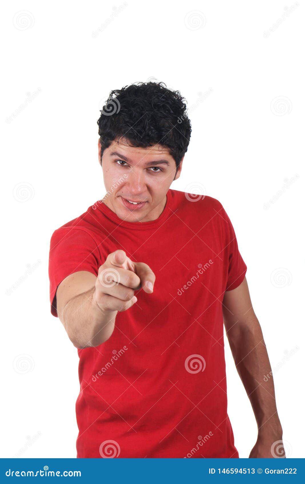 Happy Young Man Posing and Pointing Index Finger in To Camera Stock ...