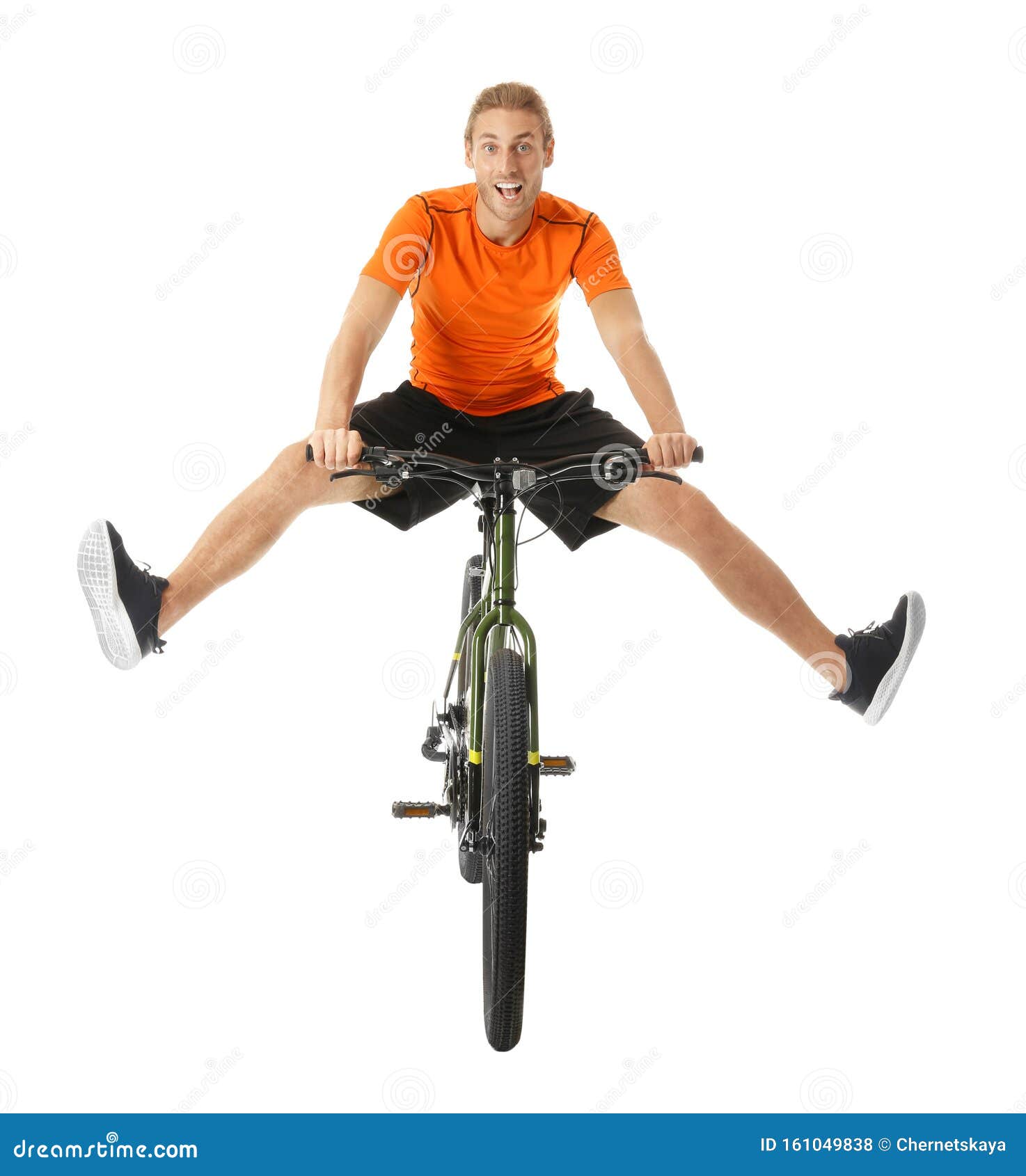 Happy Young Man Riding Bicycle on White Stock Photo - Image of male ...